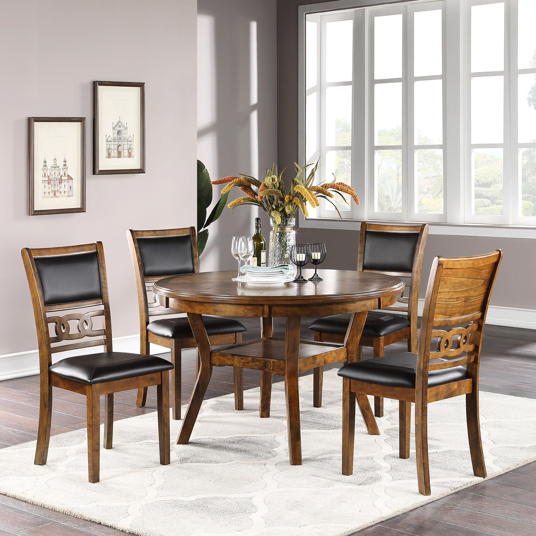 Winston Porter Contemporary Walnut Dining Table, Round With Shelf And ...