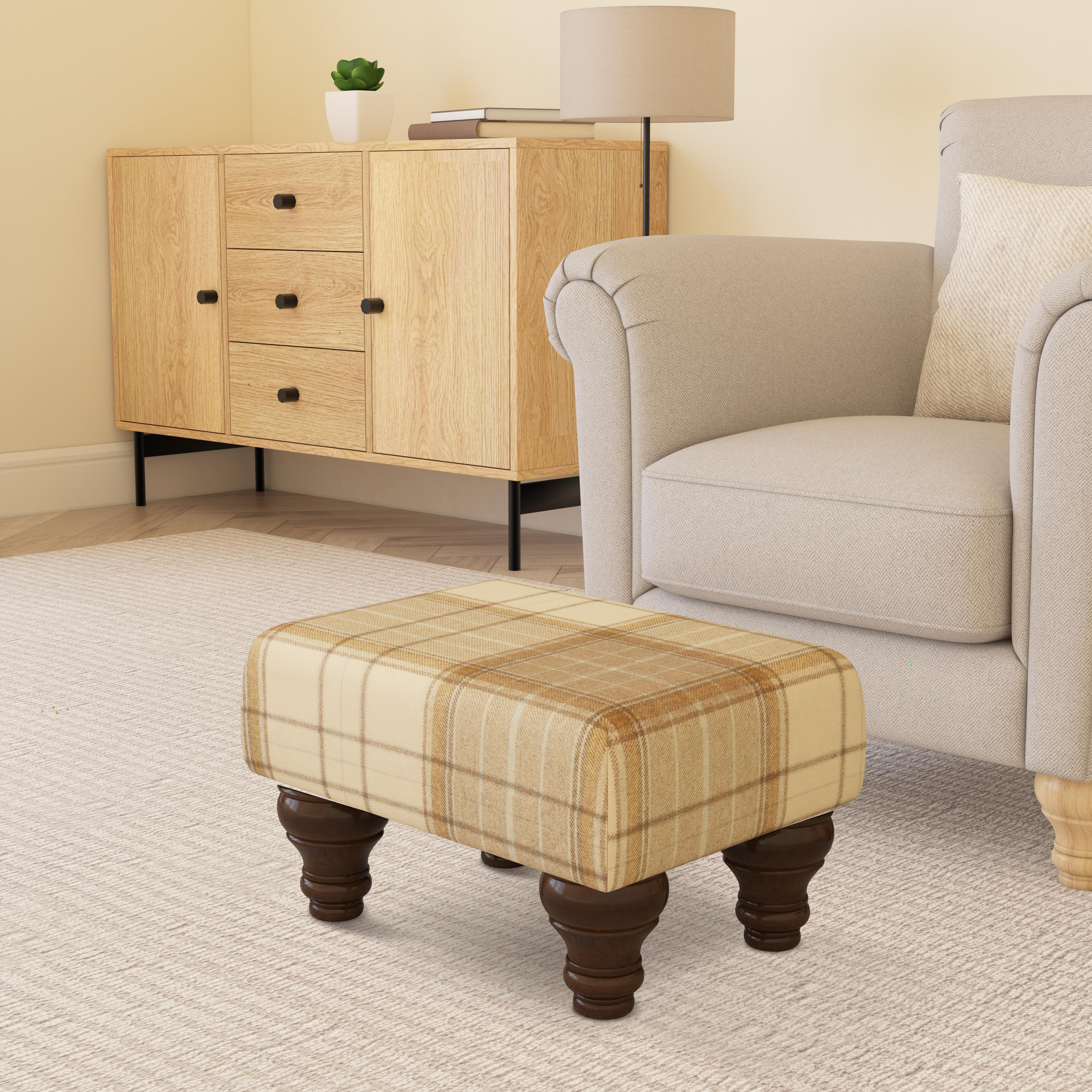 Sommerallee Tartan Material Large Footstools Tartan - Grey - Wood ...