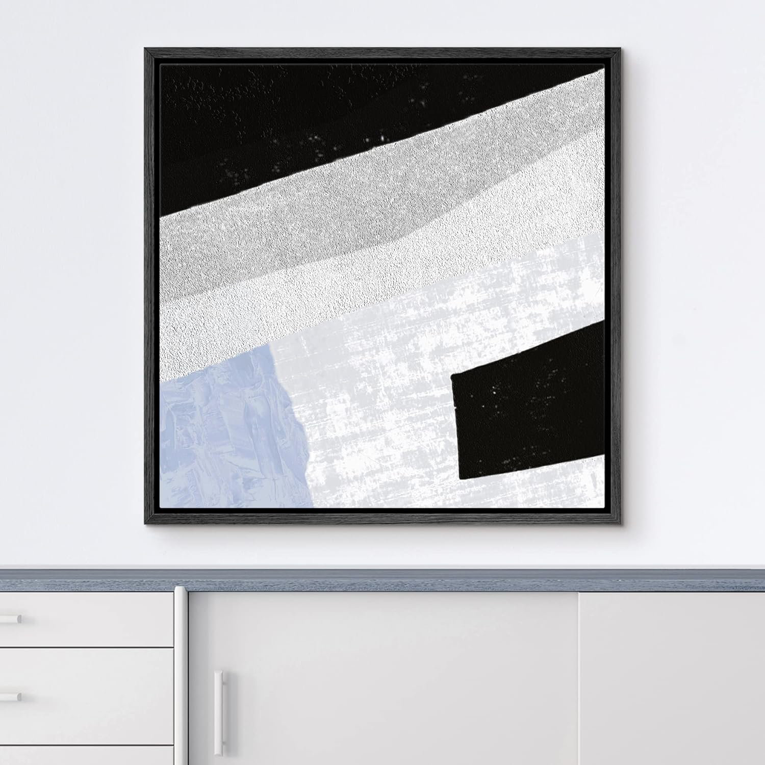 wall26 Geometric Black Blue Color Block Landscape Framed On Canvas ...