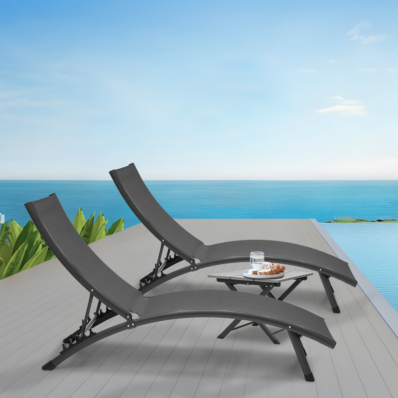 Arlmont & Co. Andranette 3 Pcs Outdoor Lounge Chaise W/ Backrest, Pool ...