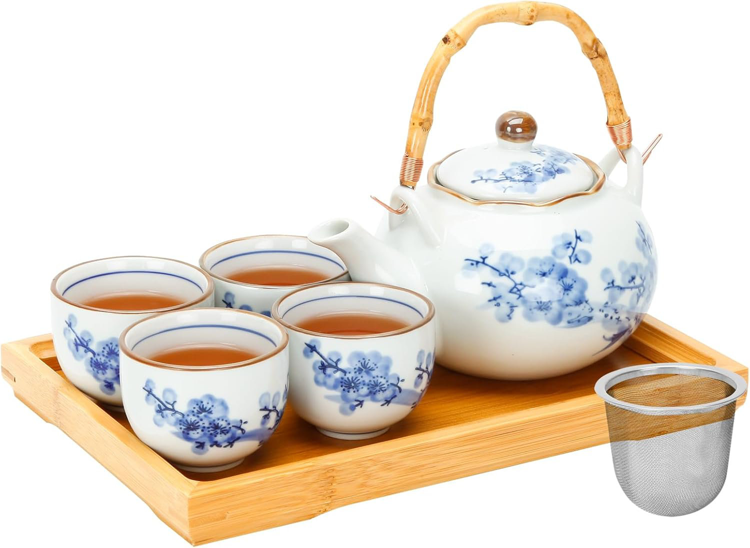 Red Barrel Studio Porcelain Tea Set With Teapot And 4 Cups, Handcrafted ...