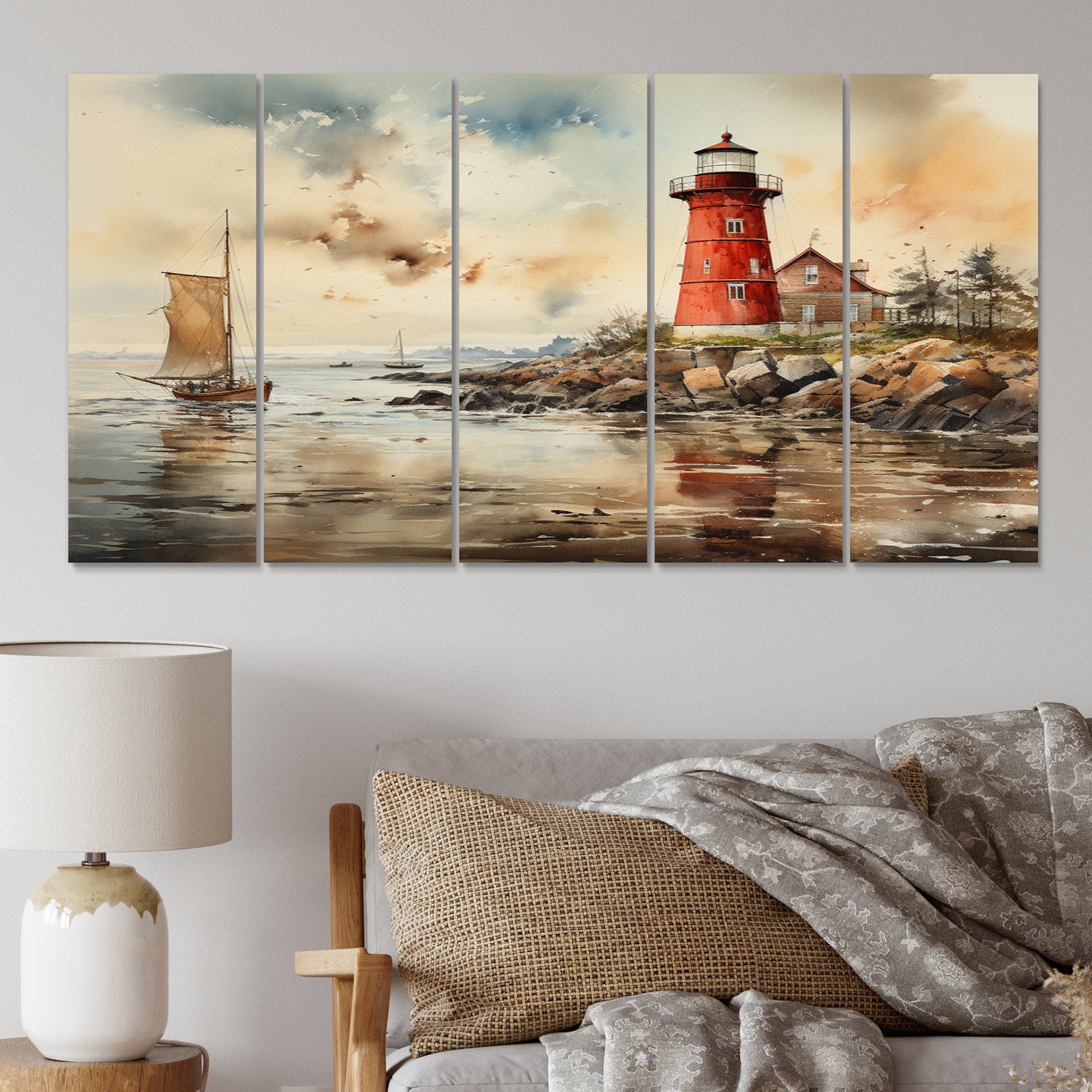 Breakwater Bay Vintage Lighthouses Guiding Light II - 5 Piece Wrapped ...