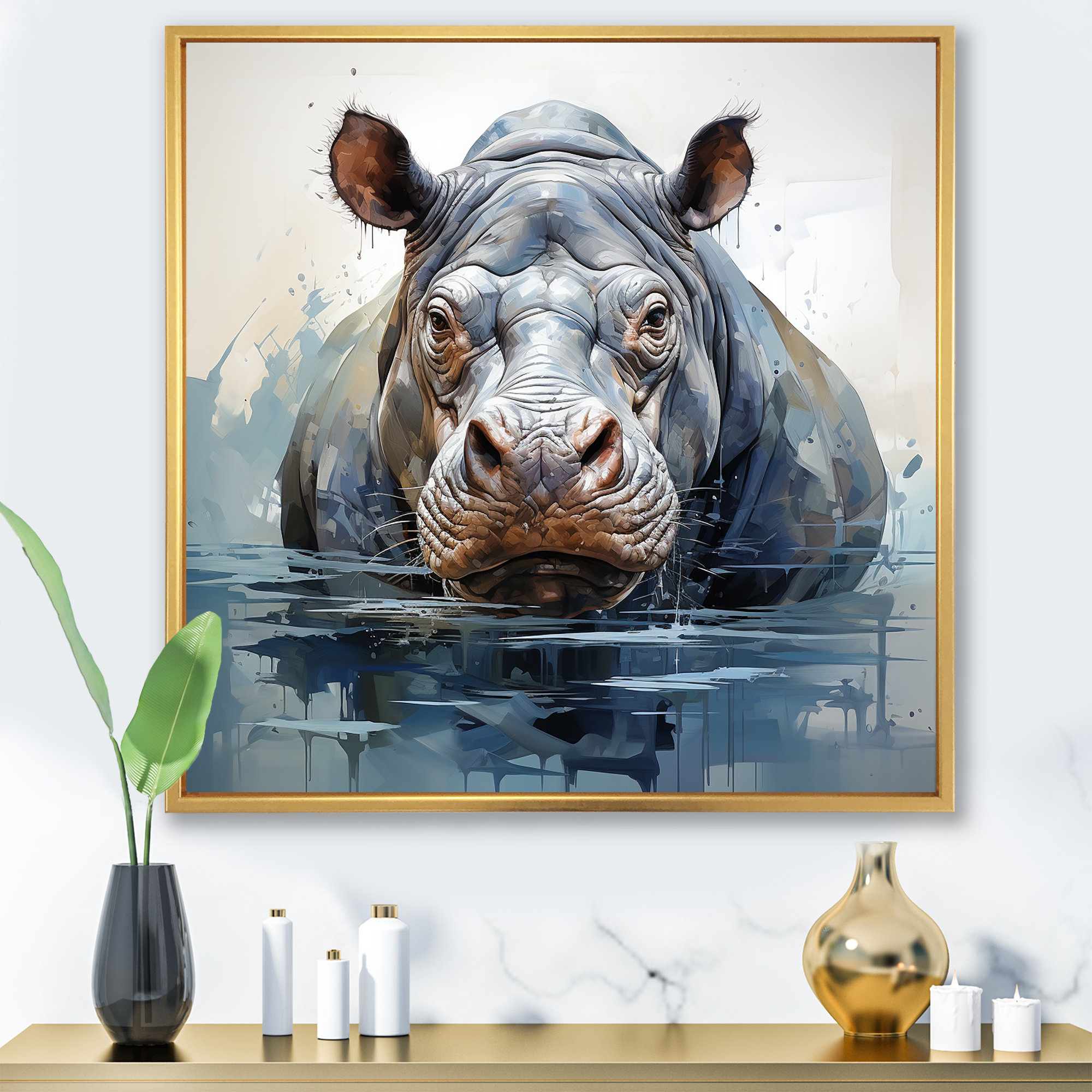 Bungalow Rose Grey Majestic Hippo Elegance II - Hippopotamus Wall Art ...