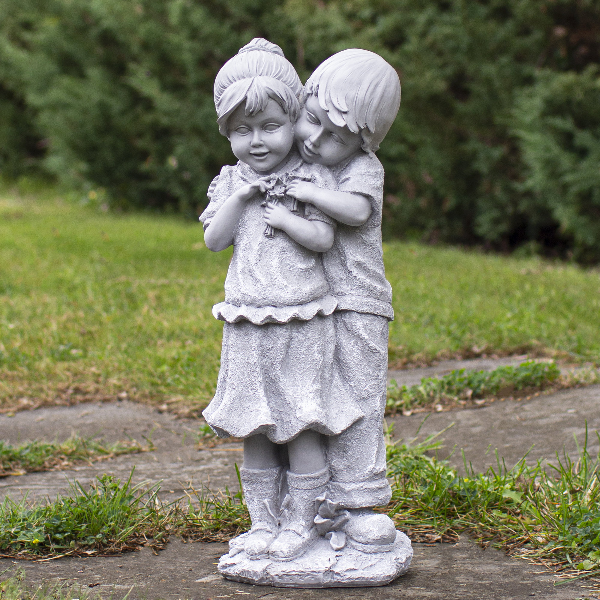 Northlight Seasonal 19.5" Gray Boy Hugging Girl Outdoor Garden Statue ...