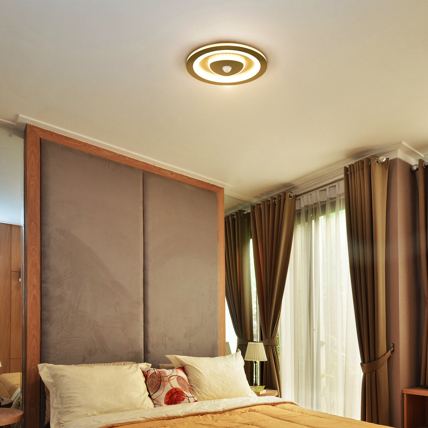 Mercer41 Round Motion Sensor Gold LED Ceiling Mount Light Fixture ...