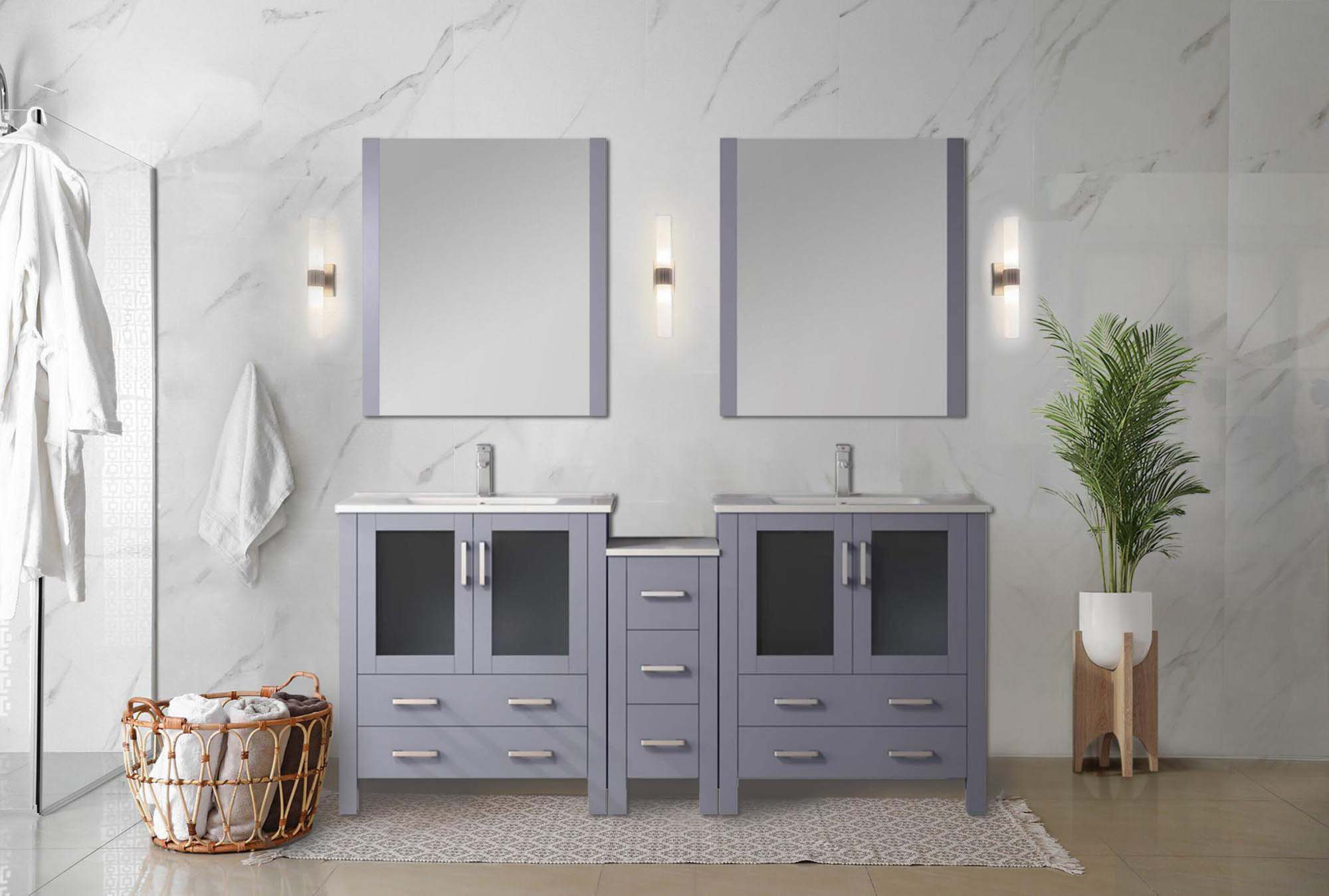 Hokku Designs Double Bath Vanity with Side Cabinet, Ceramic Top and ...