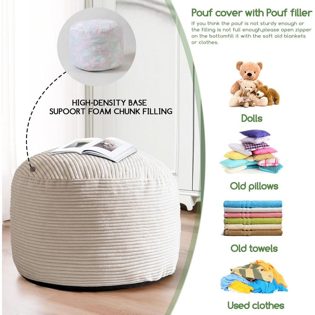 Mercer41 Round Stuffed Pouf Ottoman, Corduroy Poufs With Foam Chunk ...