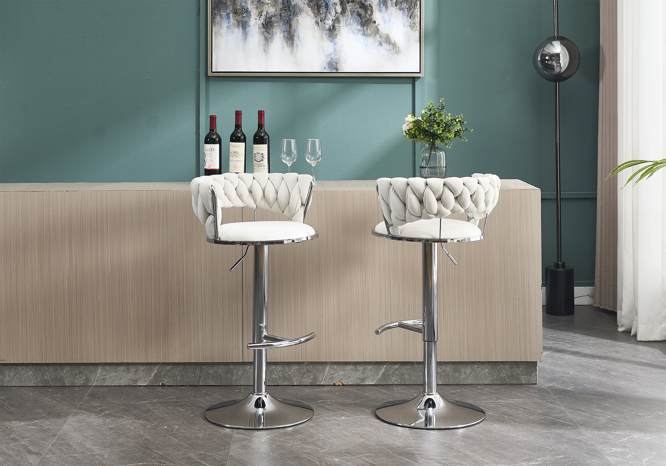 Latitude Run® Set Of 2 Bar Stools,With Chrome Footrest And Base Swivel ...