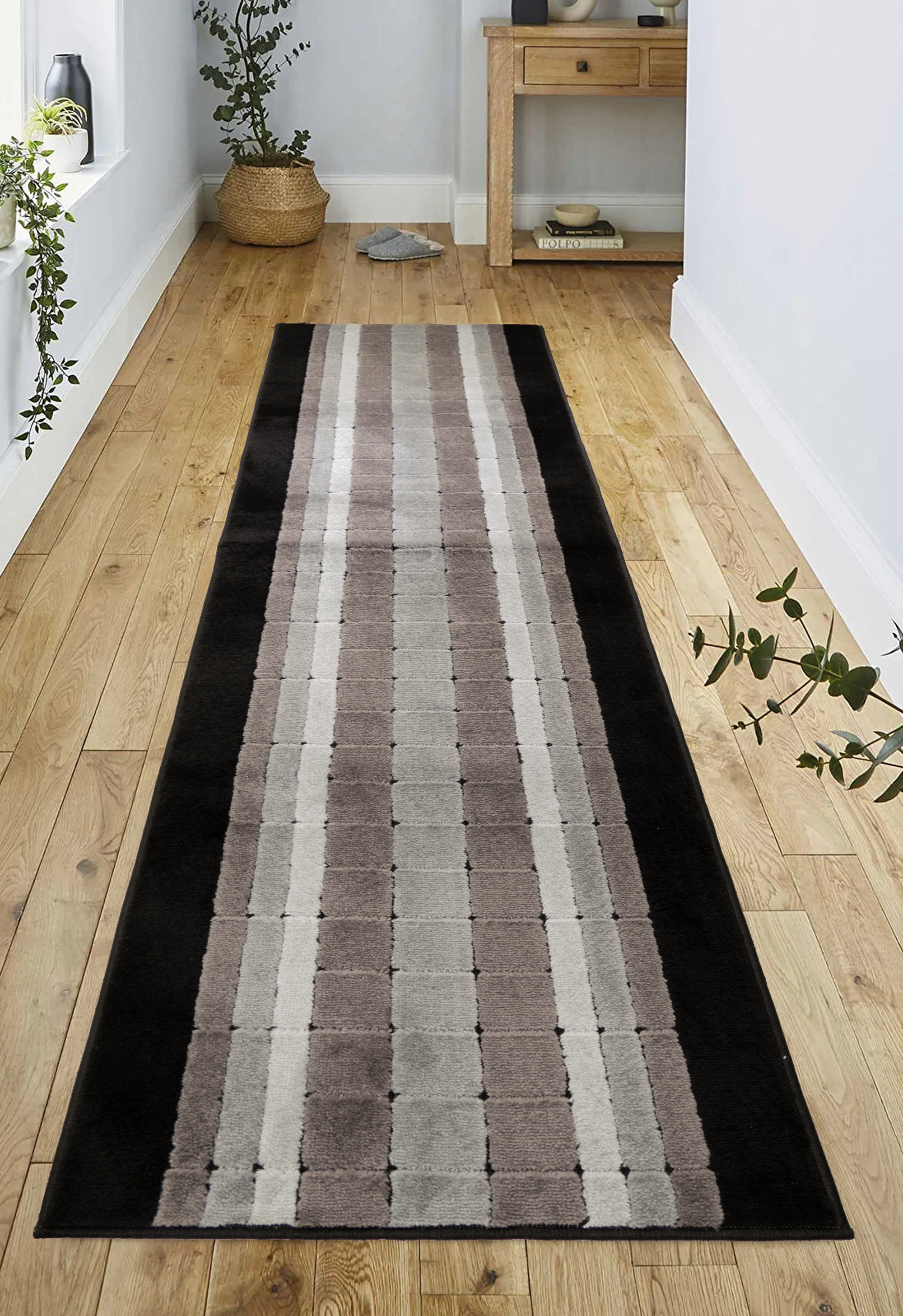 Ebern Designs Geometric Square Black Medium Pile Slip Resistant Rugs ...