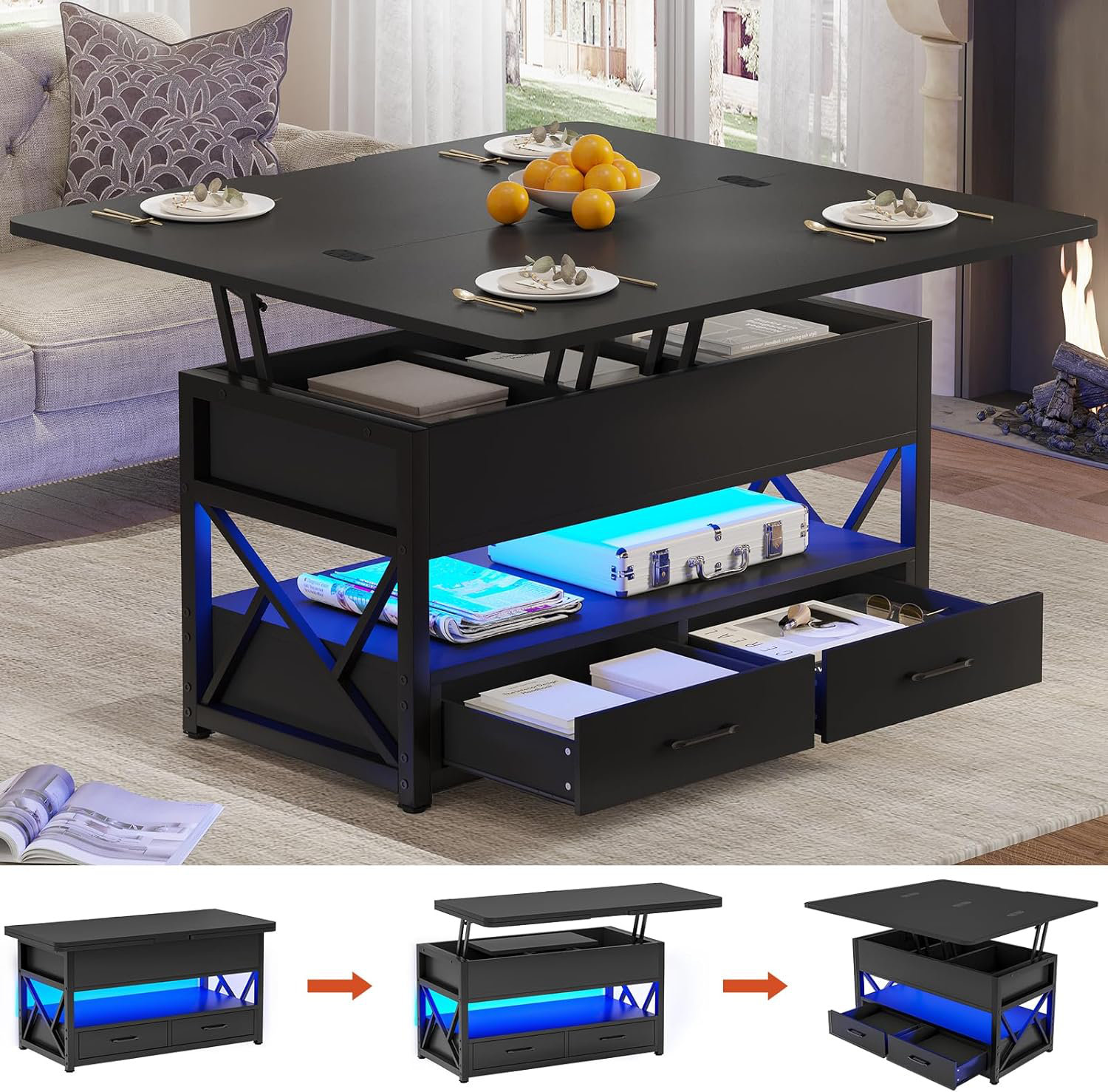 17 Stories Themistocles Lift Top Wheel Coffee Table with Drawers RGB ...