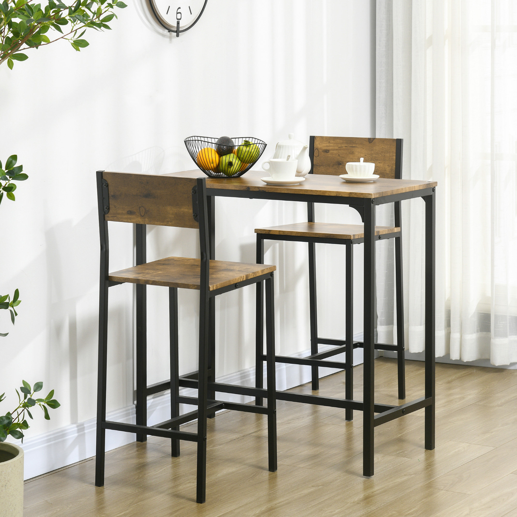 17 Stories Space-saving Rustic Brown Dining Set Mdf Industrial Small ...