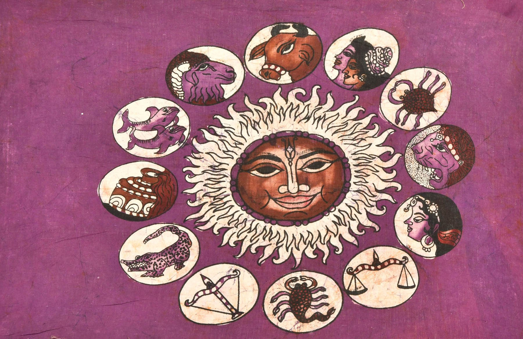 Bungalow Rose Hindu Rashi Chakra Around The Sun | Batik Painting On ...