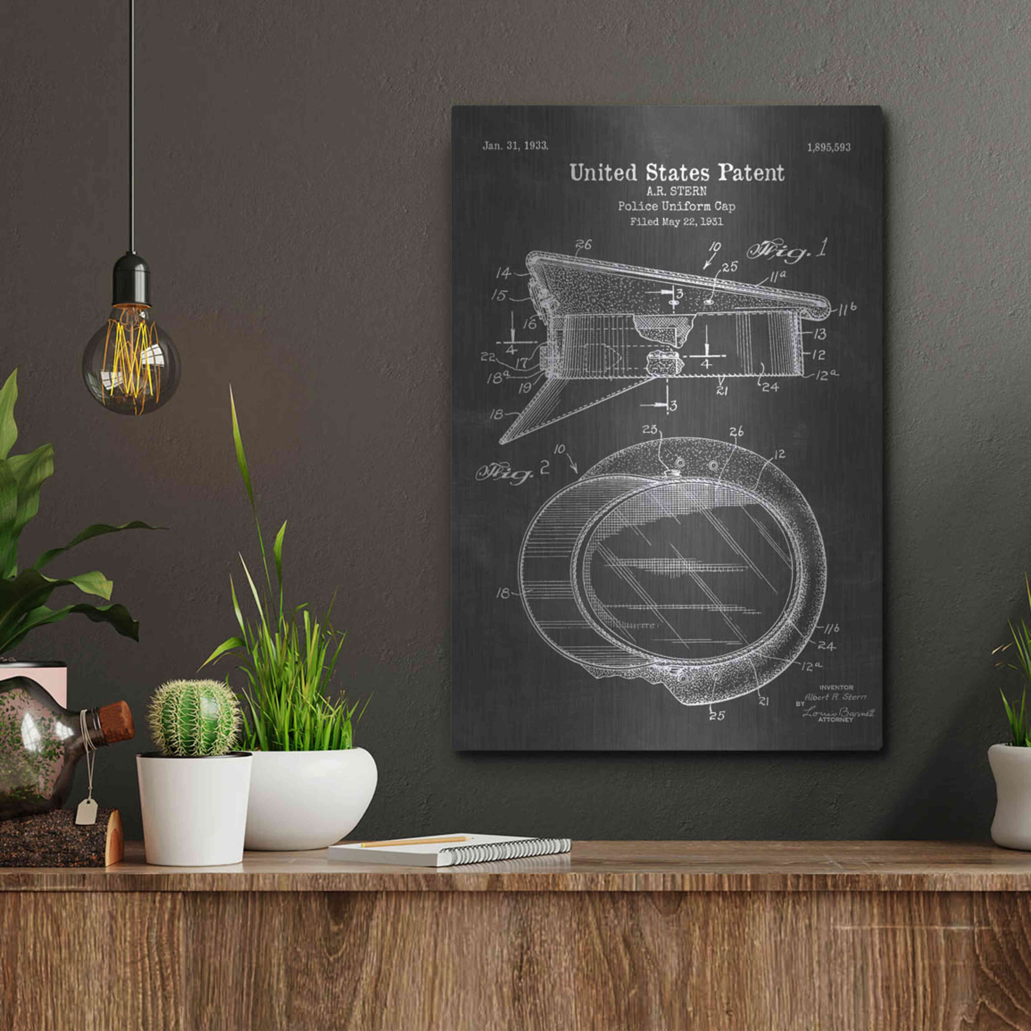 Williston Forge 'Police Uniform Cap Blueprint Patent Chalkboard' Metal ...