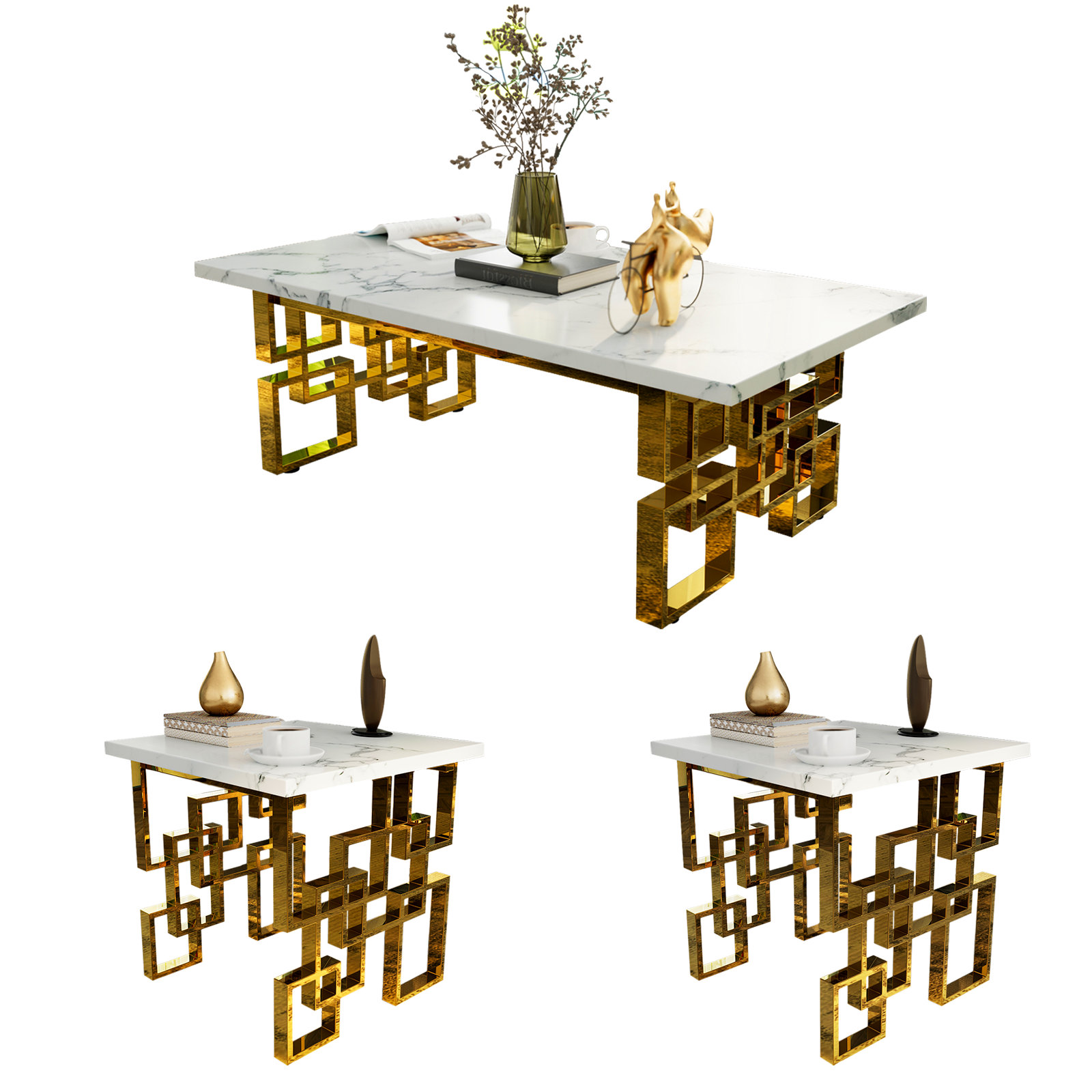 Everly Quinn 3-Piece Luxury Coffee Table Set Includes 1 Coffee Table ...