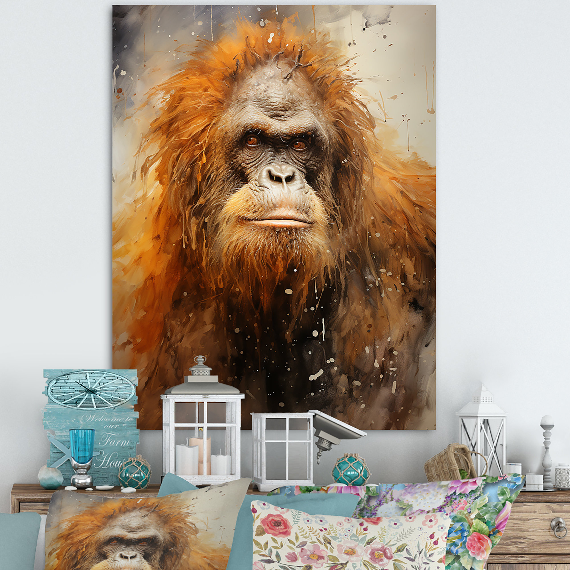 Design Art Apes Portrait Golden Auras On Canvas Print | Wayfair