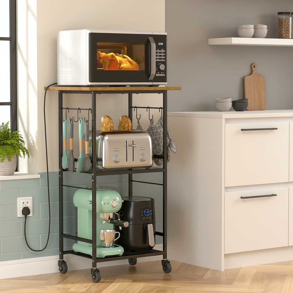 DRODE 3-Tier Microwave Cart With Adjustable Shelf & Lockable Wheels ...
