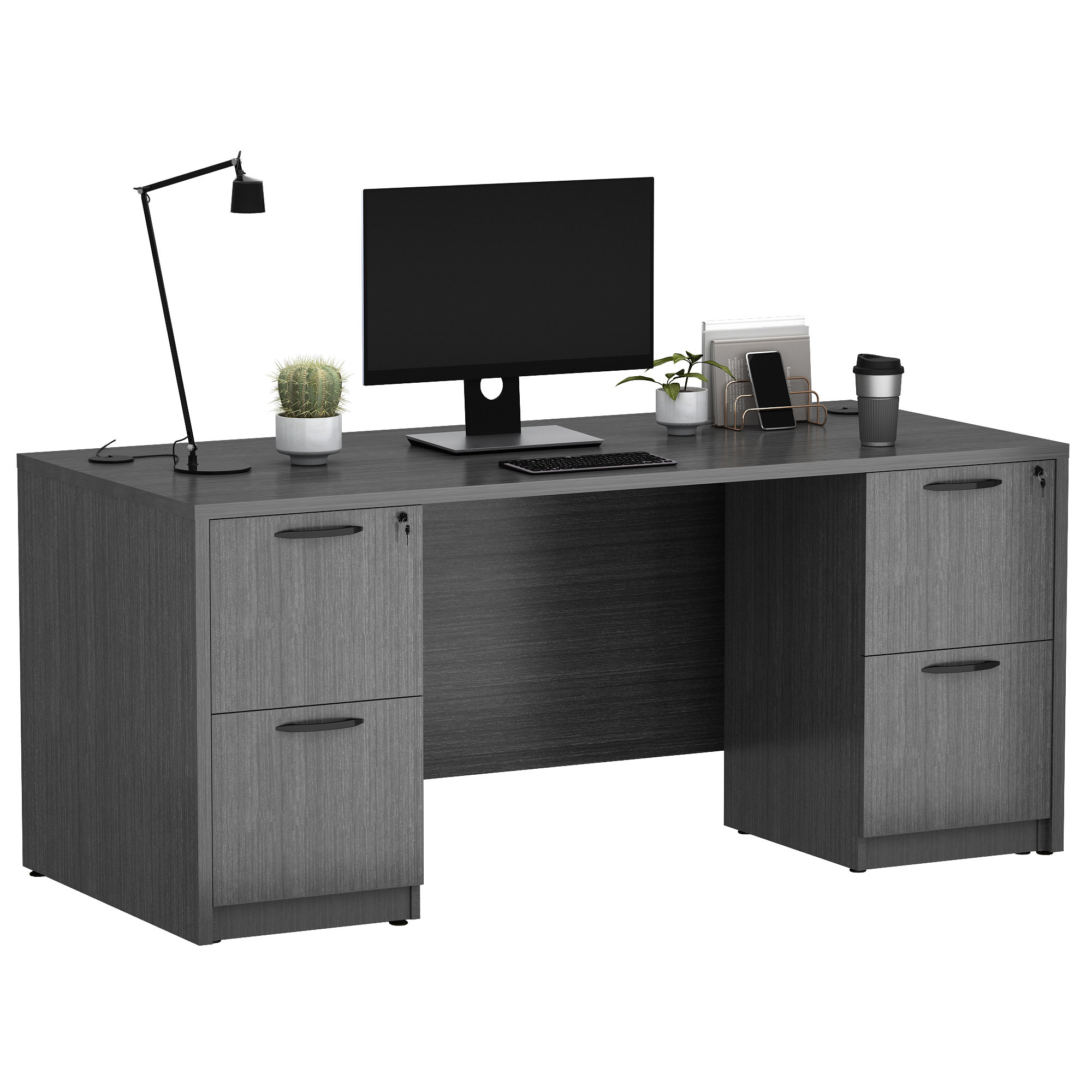 Latitude Run® 66.93" Executive Desk With Mobile File Cabinets | Wayfair