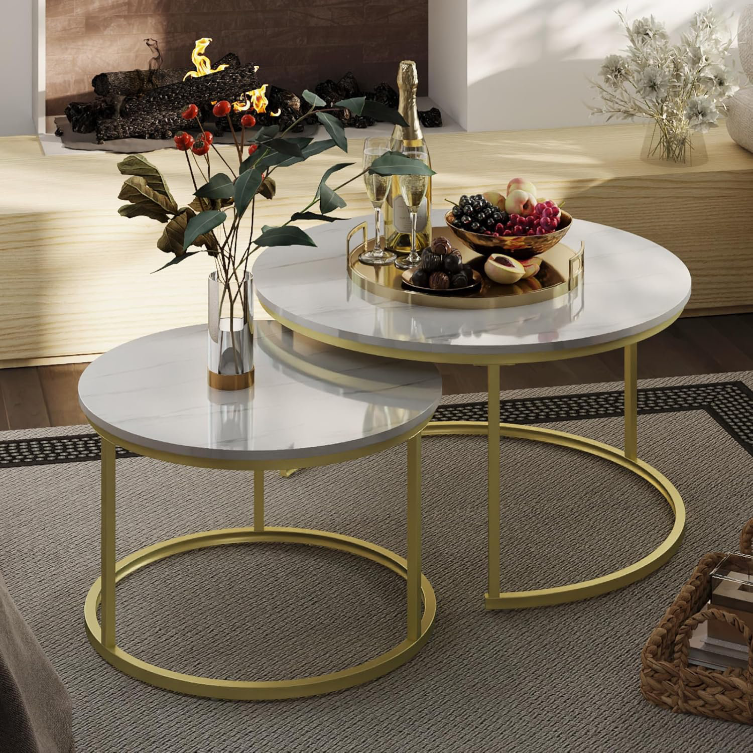 Mercer41 Nesting Tables Set Of 2, 31.5" Round Coffee Table, Small ...