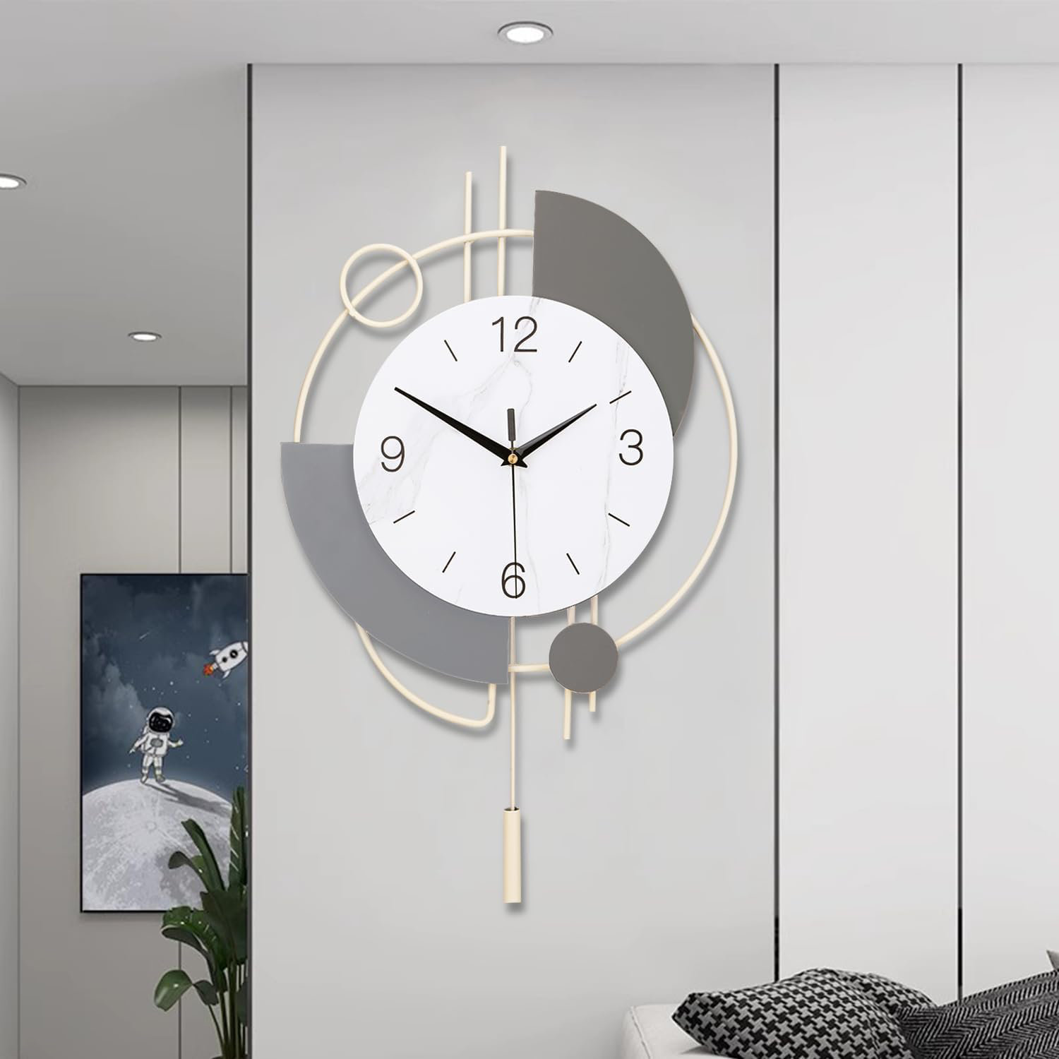 Mercer41 Decorative Wall Clock With Pendulum, Silent Quartz Movement ...