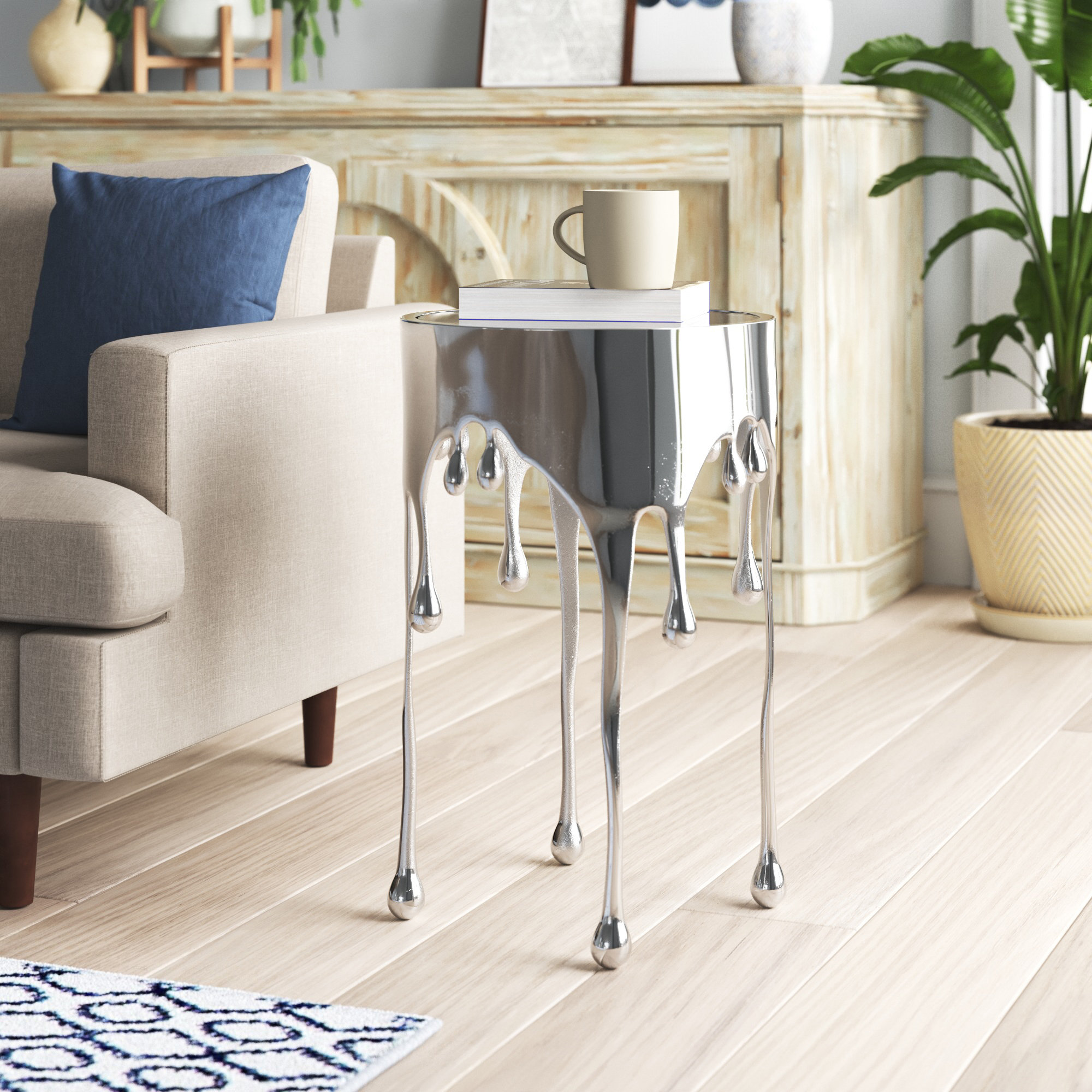 Langley Street® Aluminum Metal Melting Drip Side End Accent Table with ...