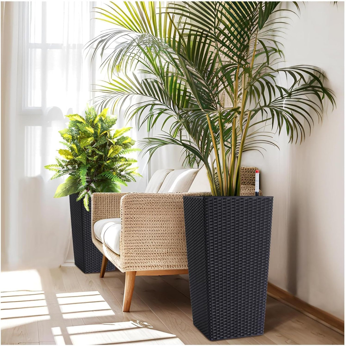 Dakota Fields Rattan Outdoor Planters Set of 2 – 22.5”Tall All-Weather ...