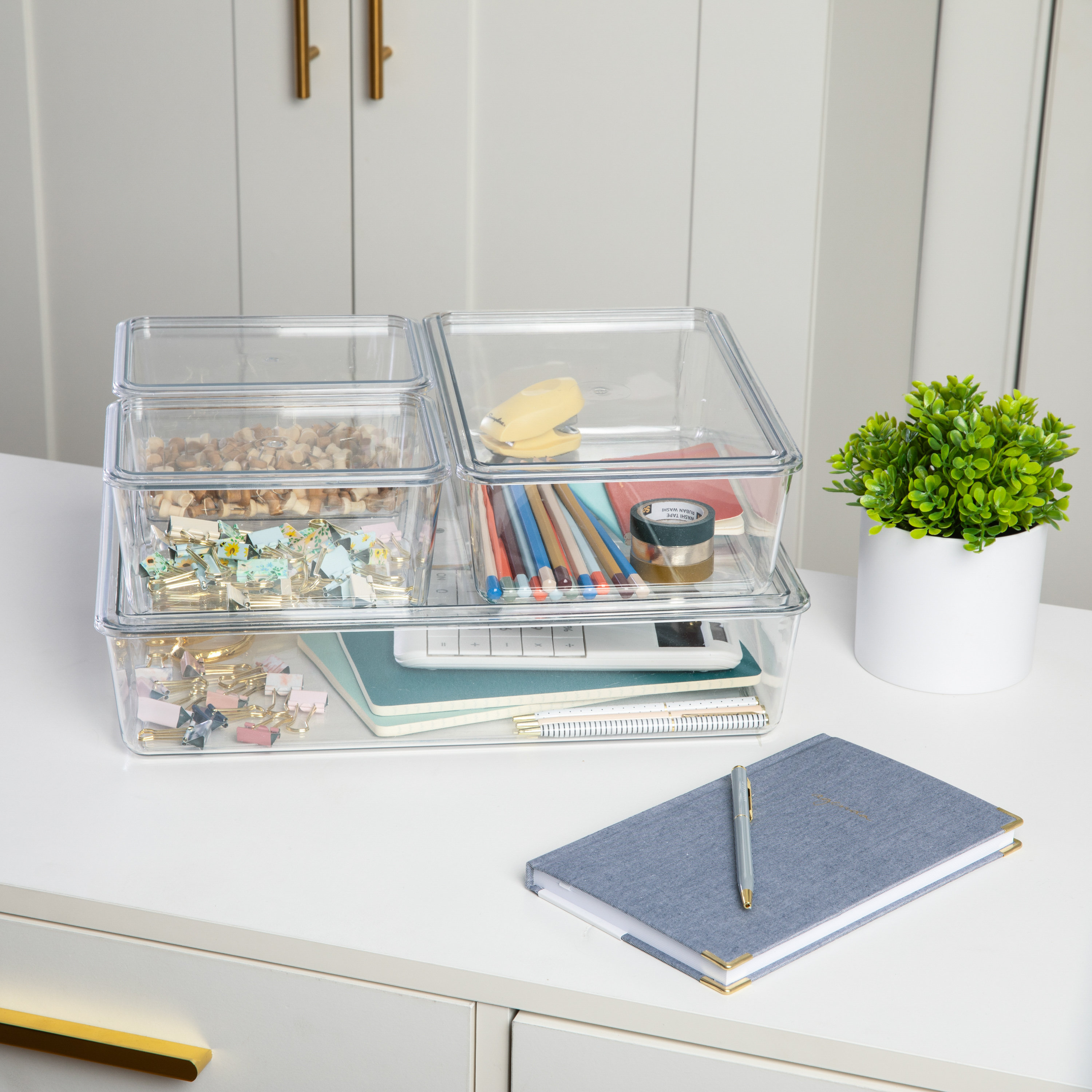 Martha Stewart Brody Stackable Plastic Storage Box Desktop Organizer ...