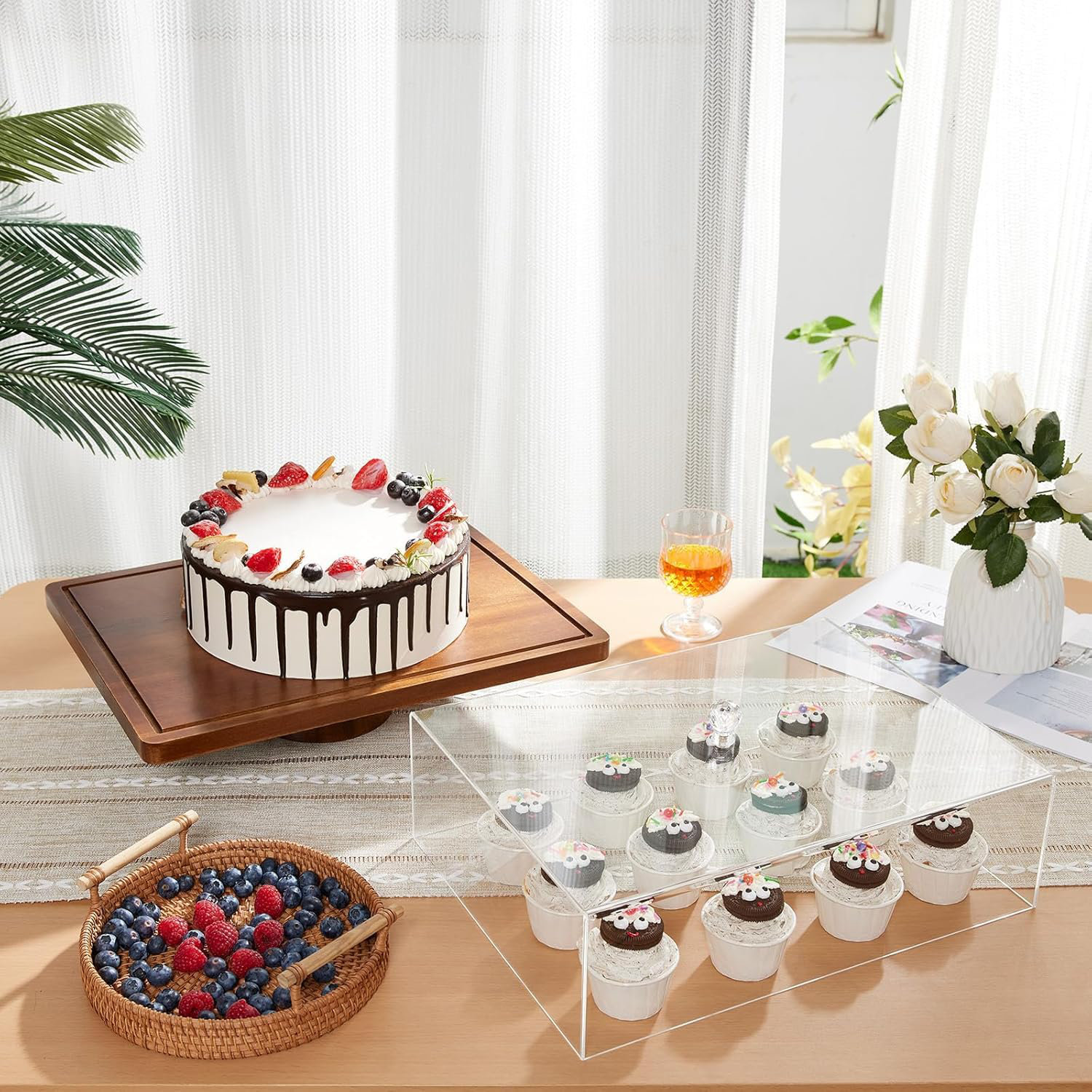 The Party Aisle™ Cake Stand With Lid-Acacia Wood Cake Stand,2-In-1 ...