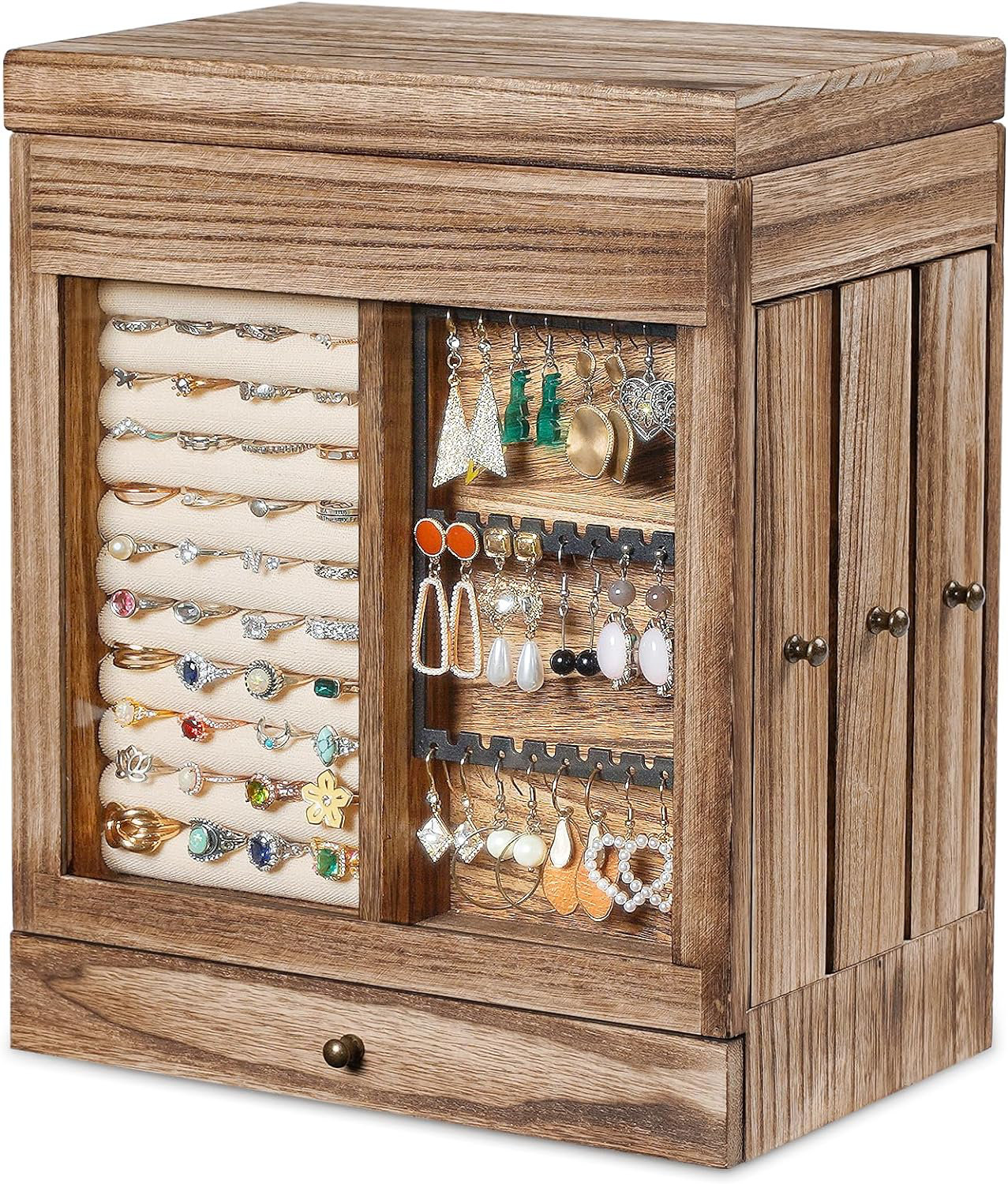 One Allium Way® Jewelry Box, 5 Layer Rustic Wooden Jewelry Organizer ...