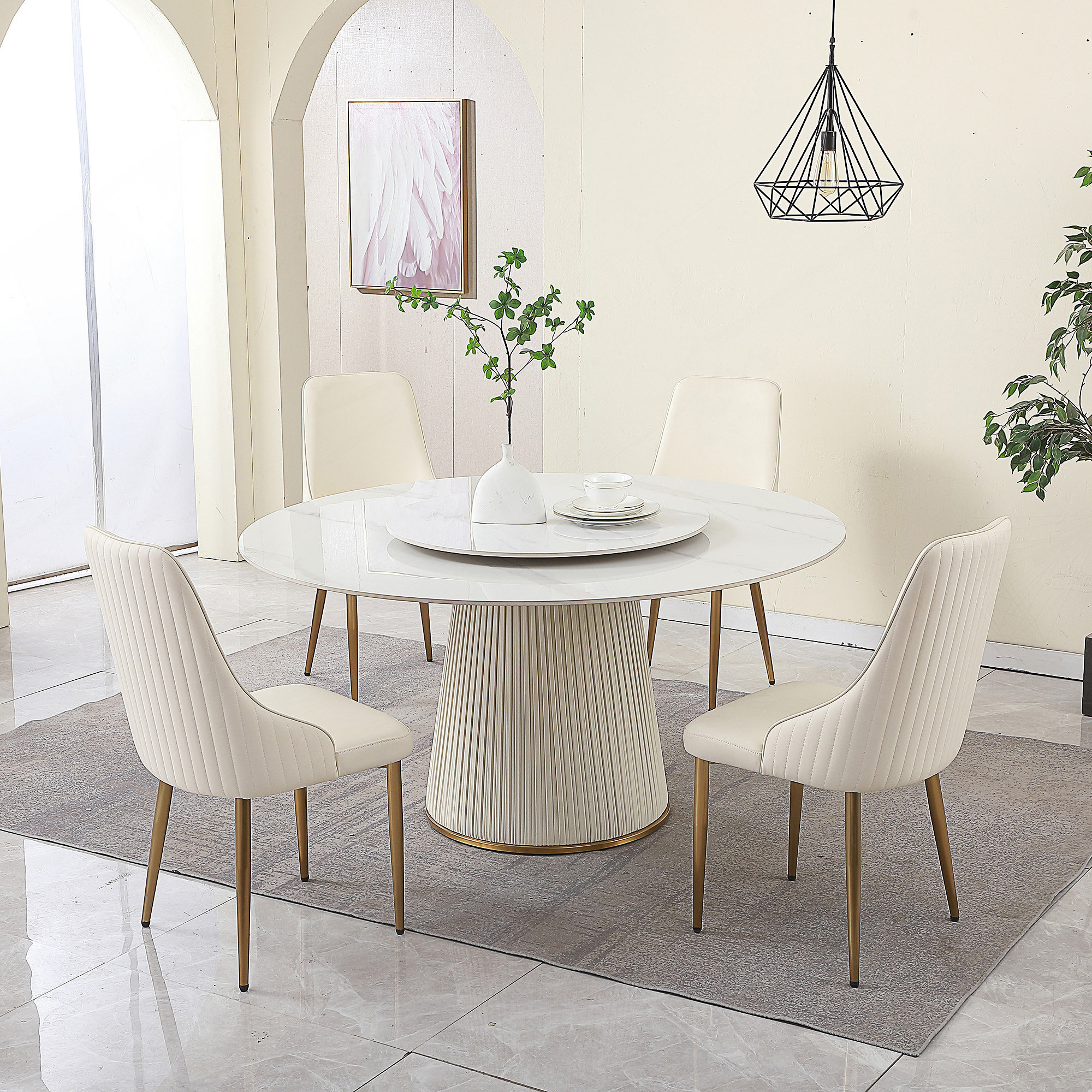 Orren Ellis Modern Sintered Stone Dining Table With 31.5 Inch Round ...