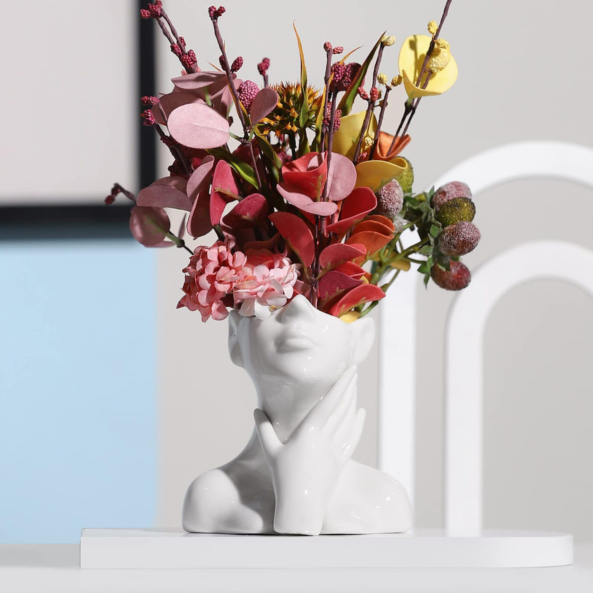 Ivy Bronx Ceramic Face Vase White Flower Vase For Decor, Female Face ...