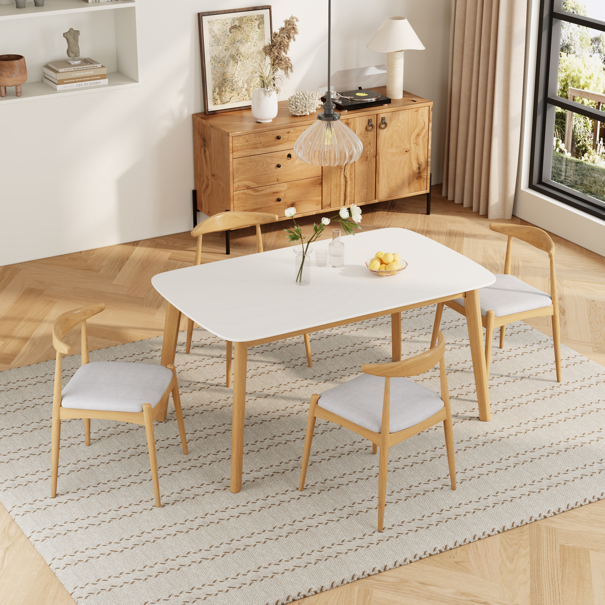 George Oliver 5-Piece Modern Dining Set with 4 Upholstered Chairs | Wayfair