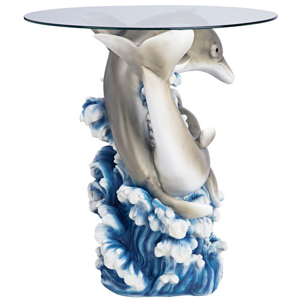 Design Toscano Dolphin Cove Sculptural Glass Side Table & Reviews | Wayfair