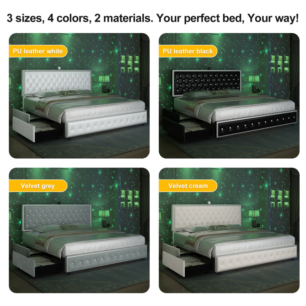 House of Hampton® Vintage Upholstered Platform Bed Frame With Galaxy ...