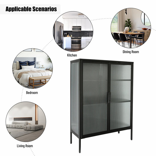 Latitude Run® Morgandy Double Glass Door Storage Cabinet With ...
