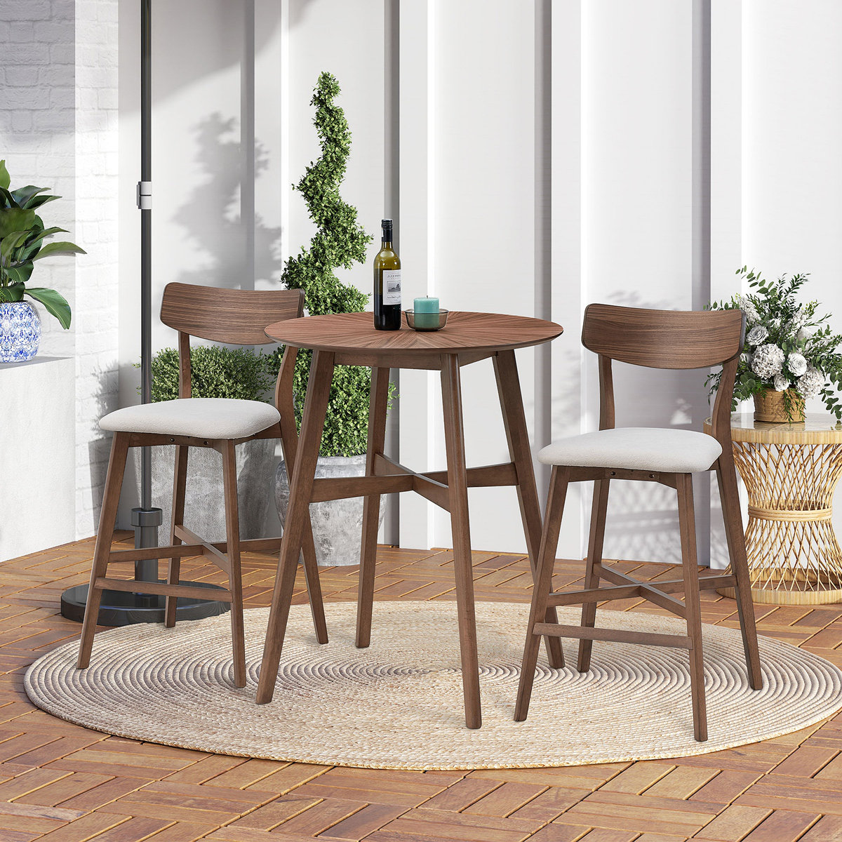 Builddecor Modern Round Counter Height Pub Table Set With Bar Stools ...