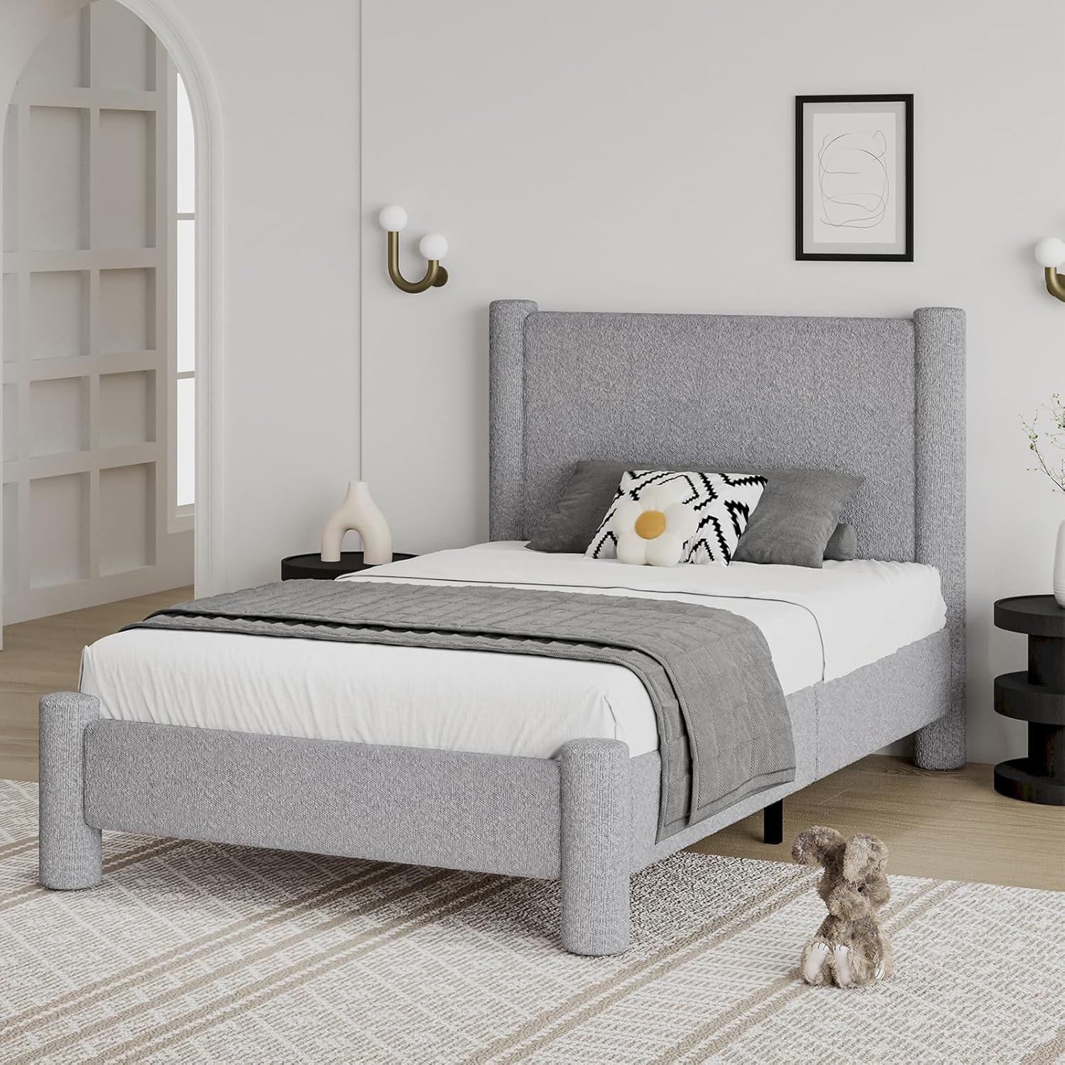 Latitude Run® Soft Bed Frame, Boucle Bed Frame with Headborad ...