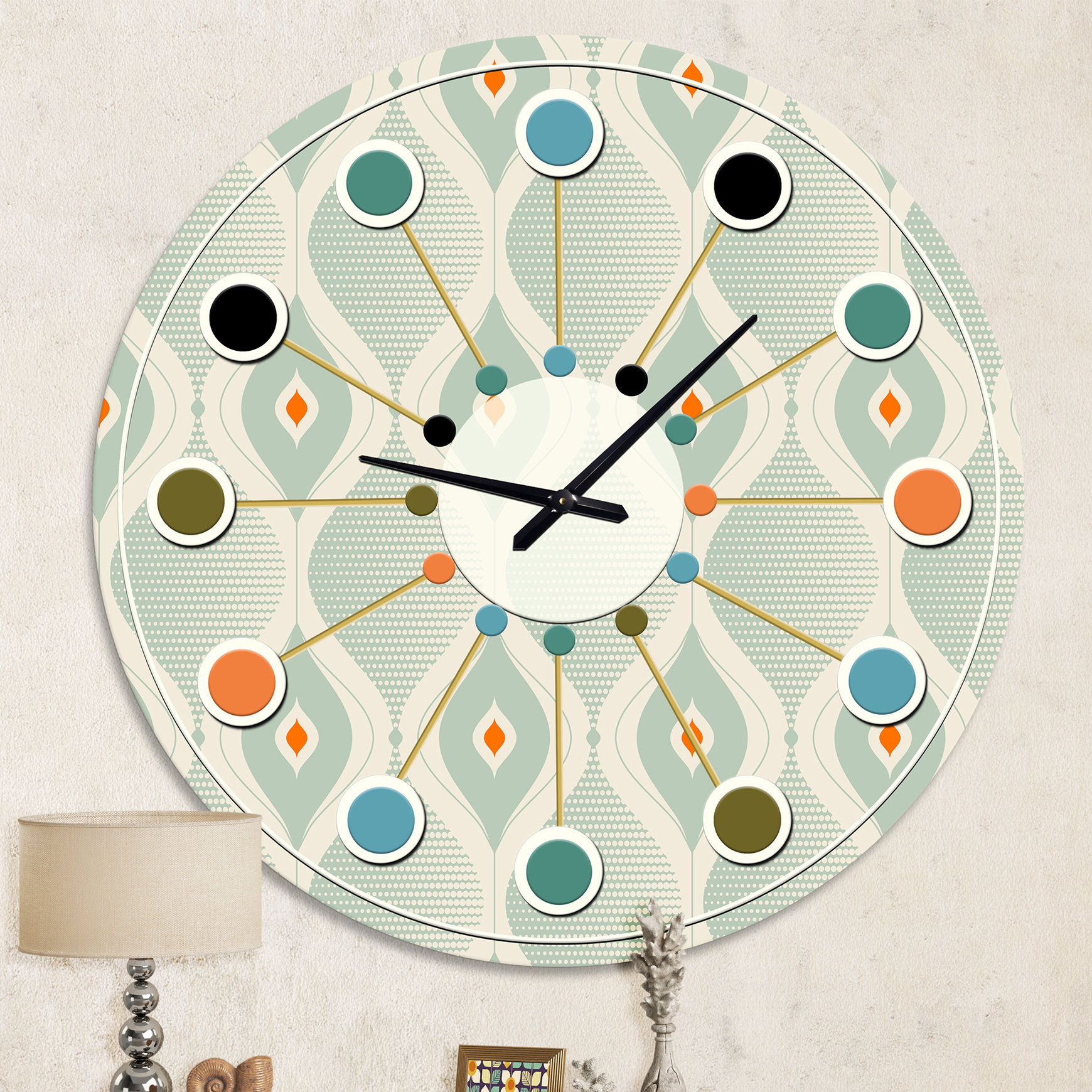 East Urban Home Retro Abstract Drops X - Mid-Century Modern wall clock ...