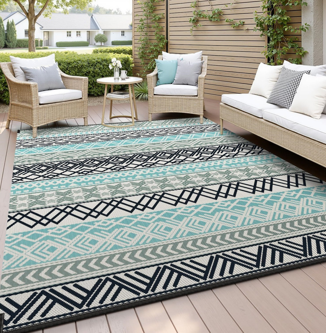 Union Rustic Outdoor Rug Carpet Waterproof-Patio Rug Mat 6X9 Reversible ...