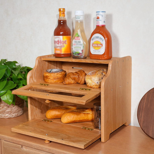Red Barrel Studio® Bread Box, Solid Wood Oak Bread Box for Kitchen ...