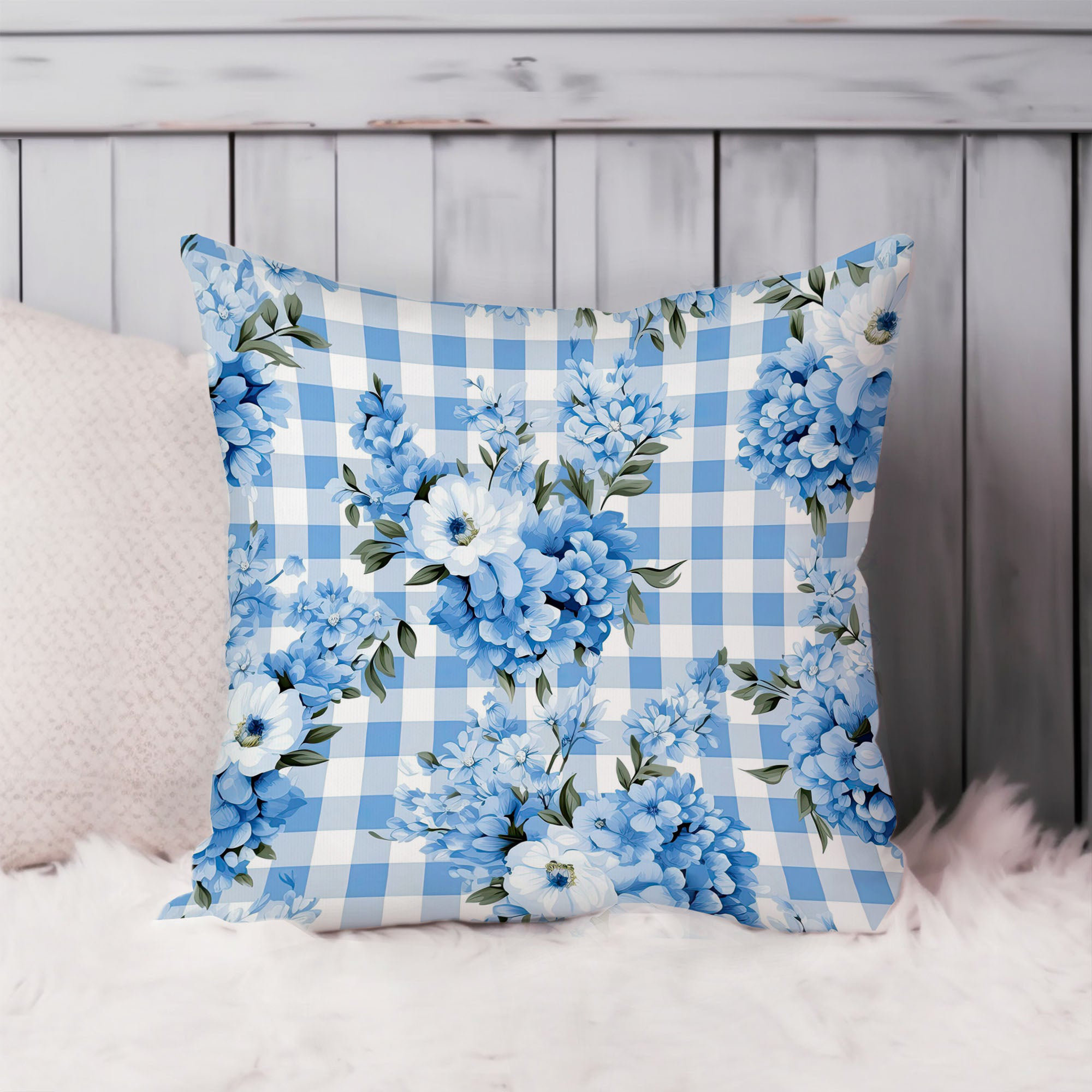 Ethan Taylor Floral Blue Gingham Flowers VI Shabby Elegance | Wayfair