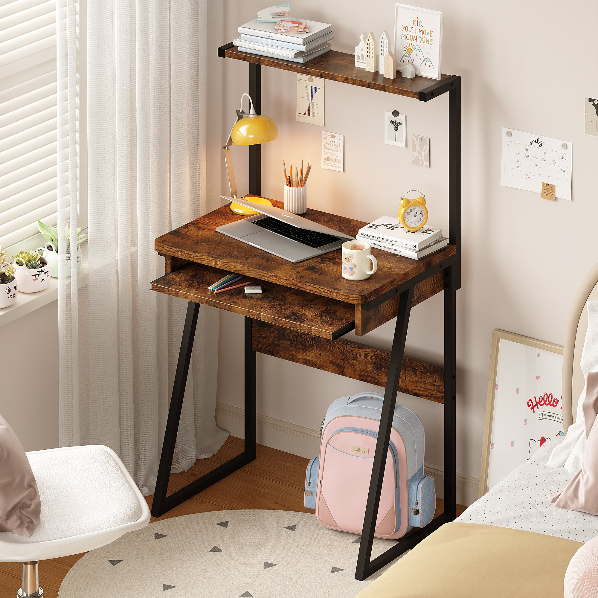 Hokku Designs 2-Tier Computer Desk with Keyboard Tray for Small Spaces ...