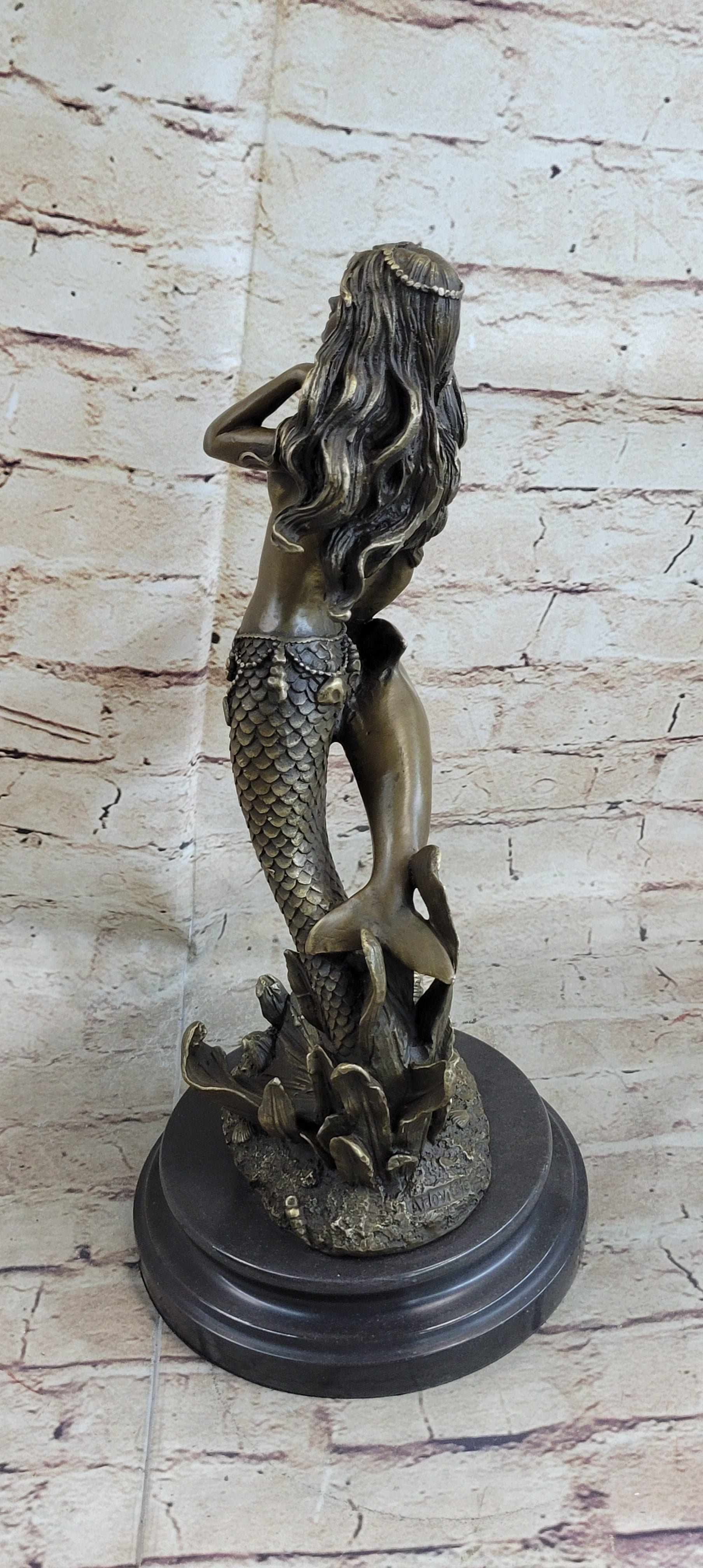 Highland Dunes Calypso Mermaid And Imitative Dolphin Bronze Statue ...