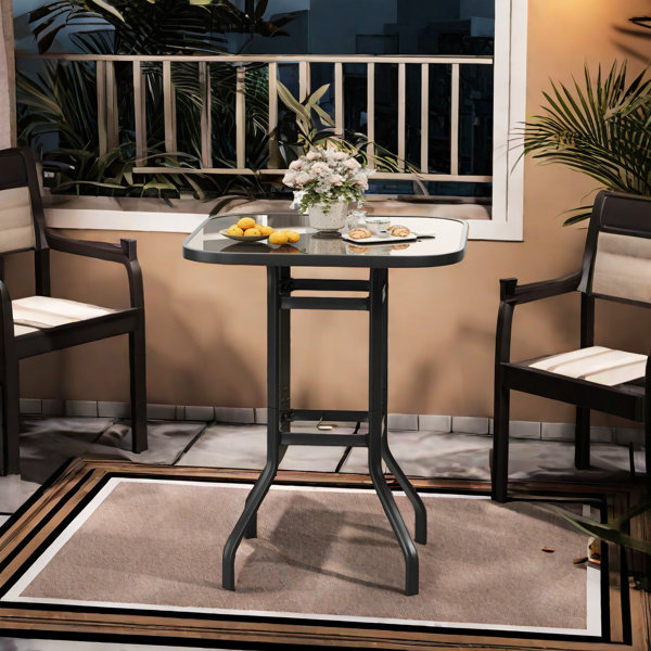 Ebern Designs 31.5" Wide Outdoor Black Square Patio Table Side Table ...