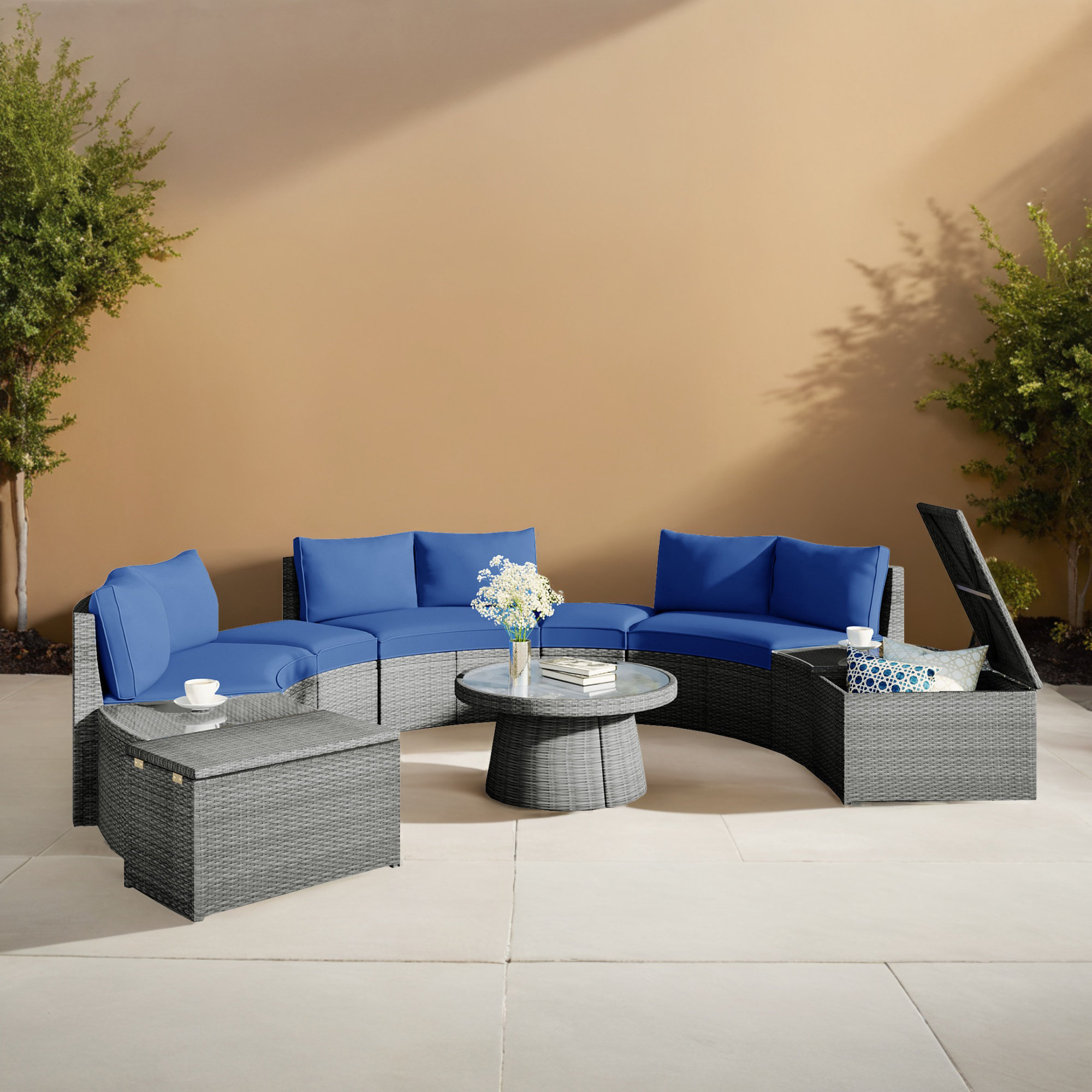 Latitude Run® 10 Pieces Outdoor Sectional Half Round Patio Rattan Sofa ...