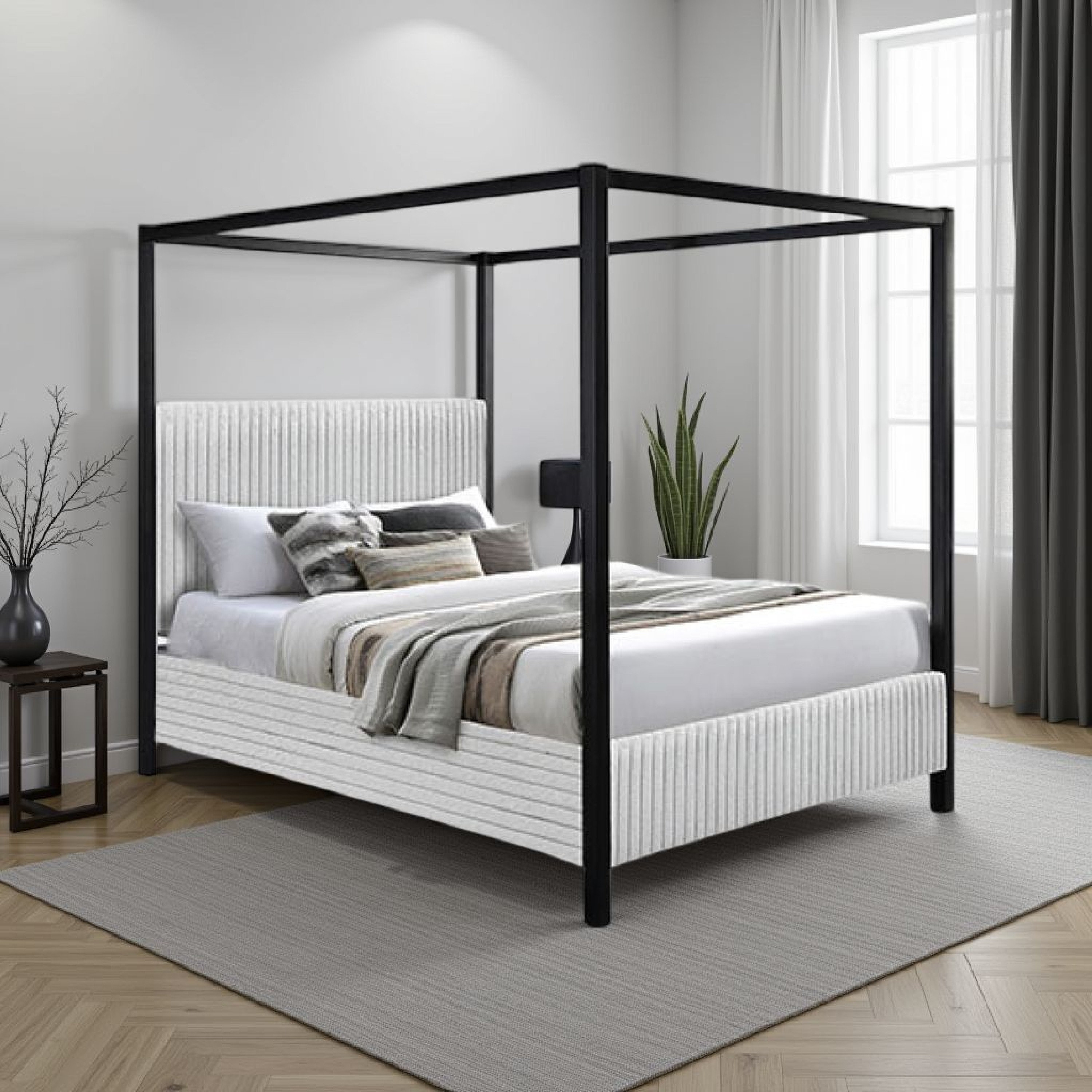Benjara Keri Canopy Bed, Slatted Wood Frame, | Wayfair