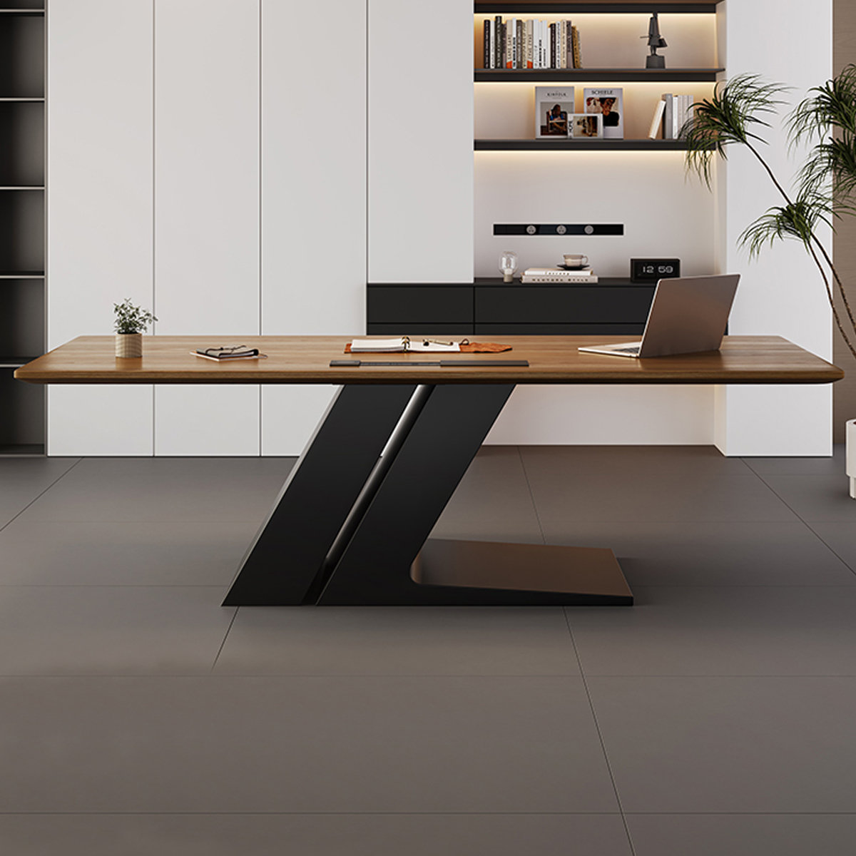 Inbox Zero Brown Rectangular Solid Wood with 2 drawers writing desk ...