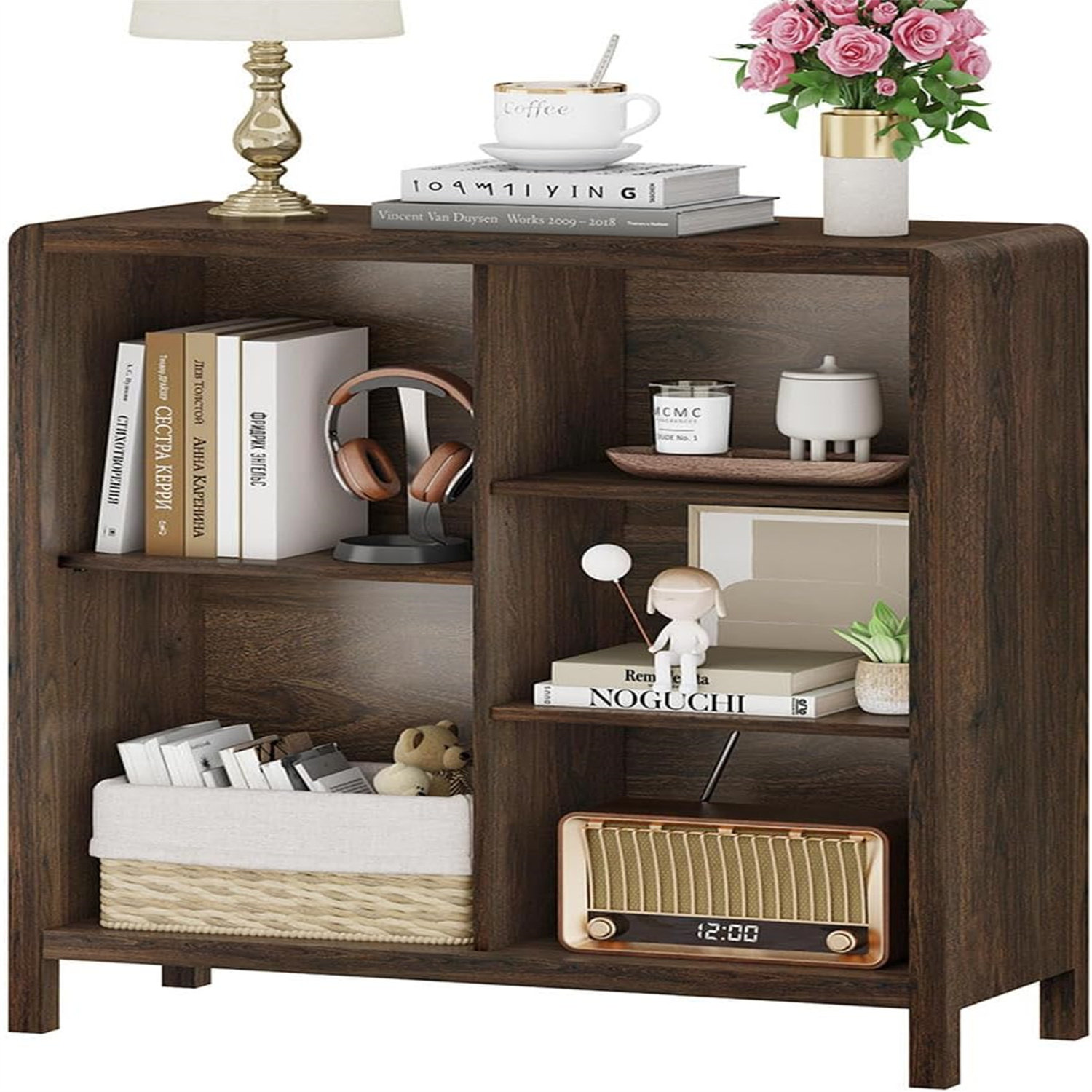 Lark Manor™ 5 Cube Bookshelf, Wood Bookcase with 3 Adjustable Shelves ...