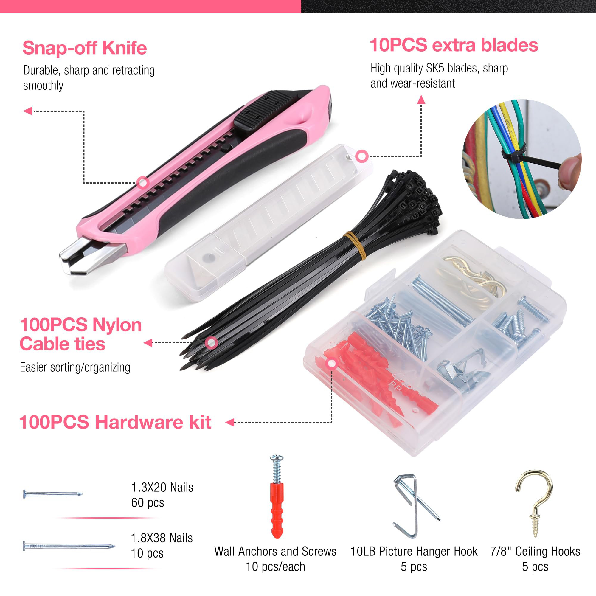 Latitude Run® Pink Tool Set, 277 PCS Home Repairing Tool Kit, Pink Tool ...
