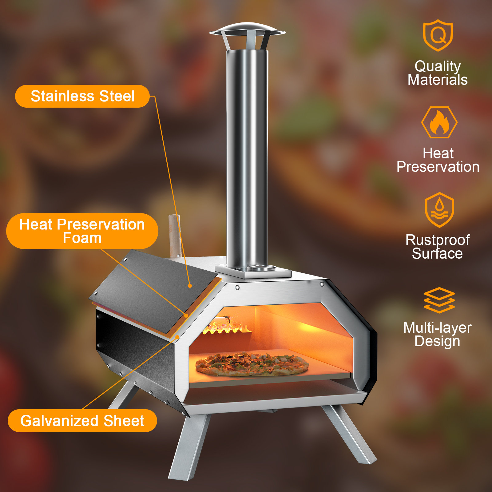 Topbuy 12 Inch Outdoor Pizza Oven Portable Wood Fired Stainless Steel ...