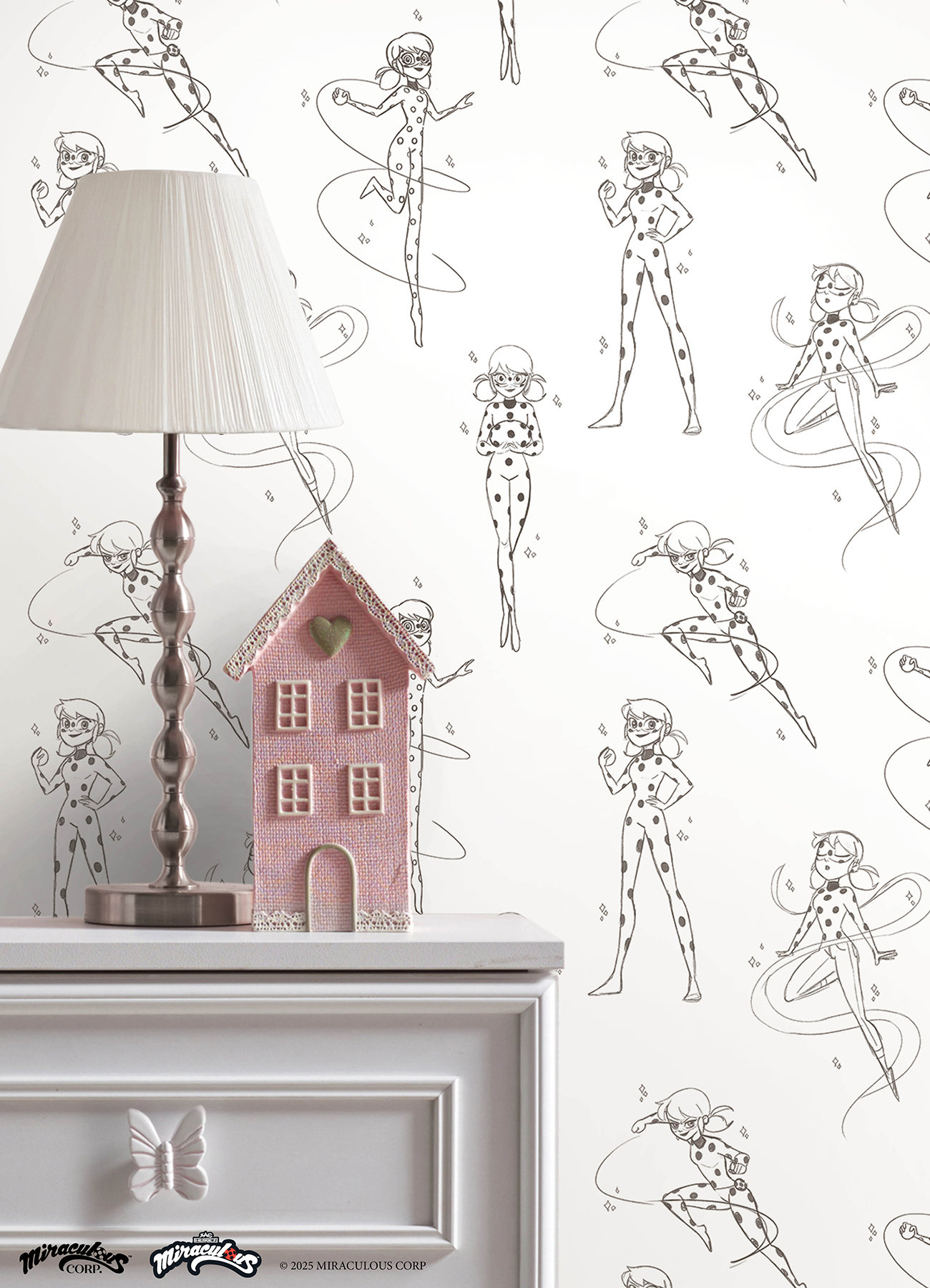 Room Mates Miraculous Ladybug Sketch Charcoal Peel and Stick Wallpaper ...